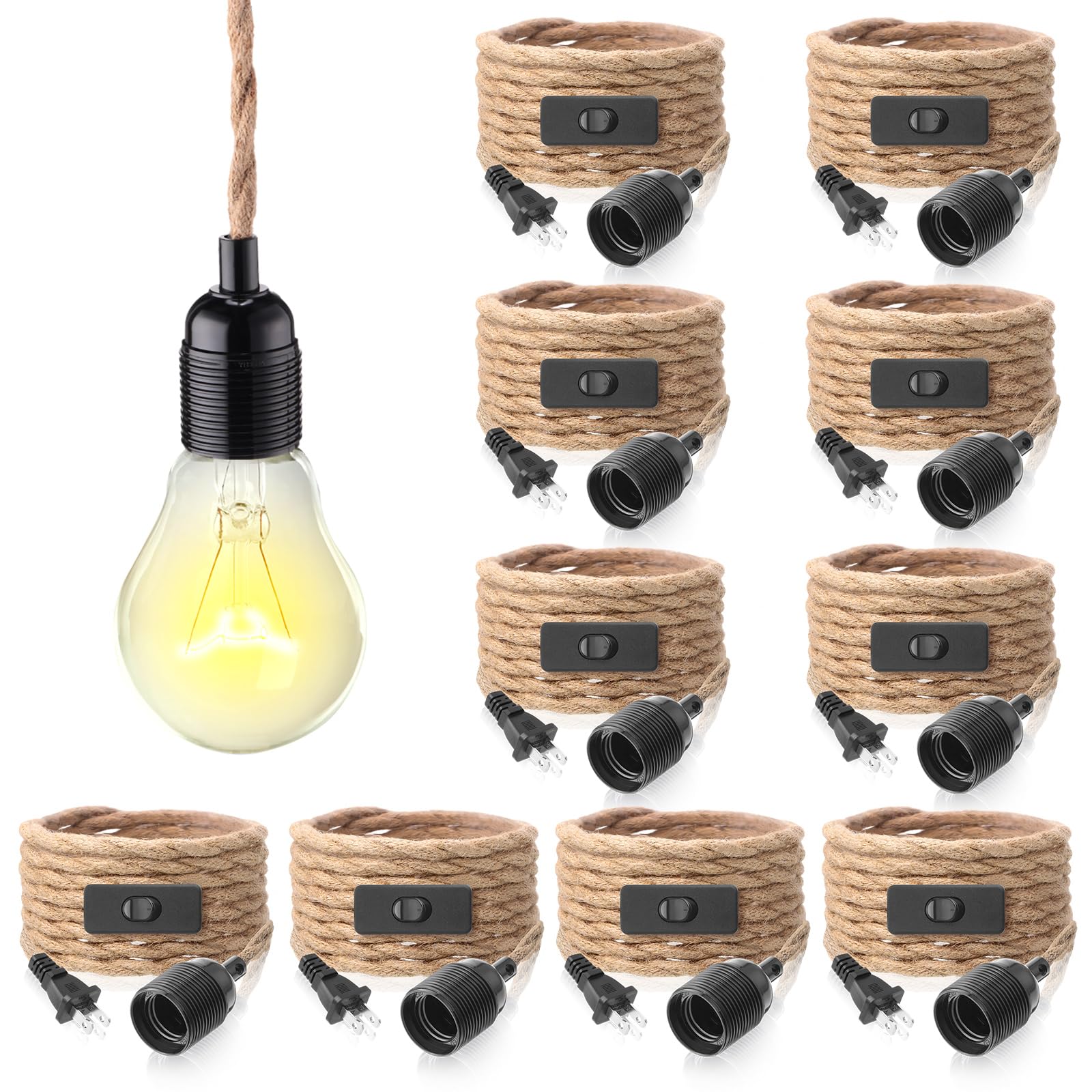Retisee 10 Pcs 10ft Pendant Light Cords Kit with Switch Rope Cord ...