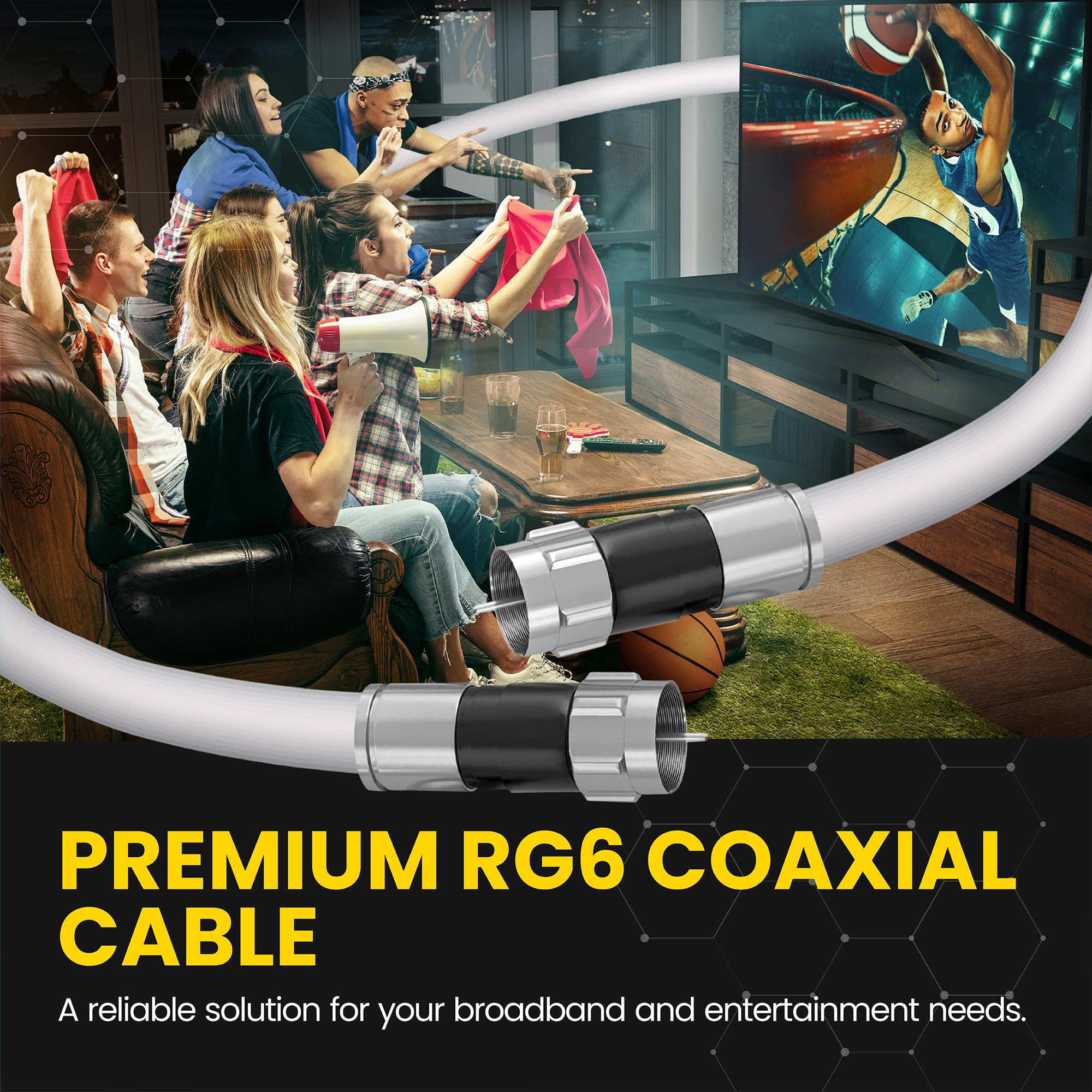 RG6 Coaxial Cable With F Connectors, High Speed Internet And TV Cord ...