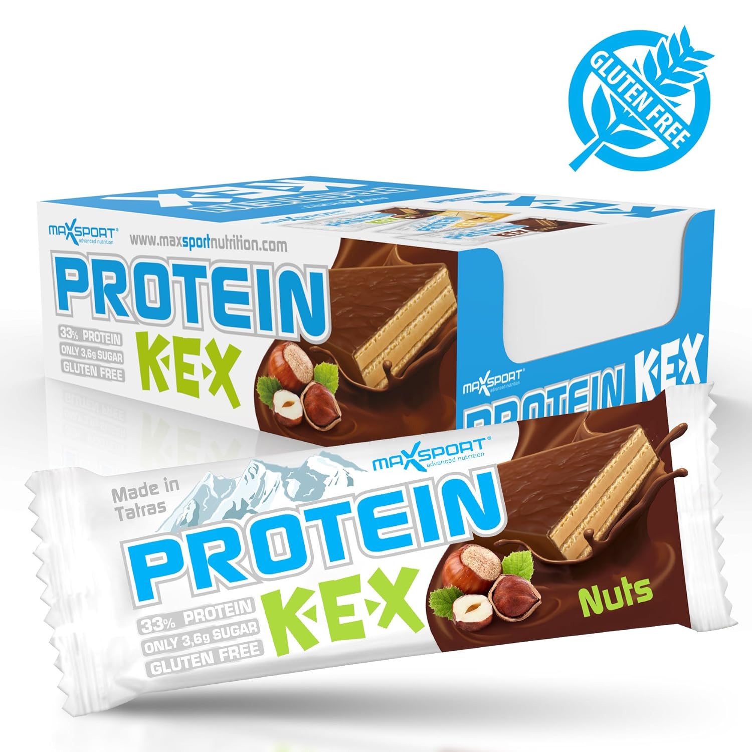 Maxsport Nutrition 30-33% Protein Kex, Glutenfree Low Sugar Protein Bar ...