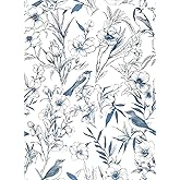 GLOW4U Peel and Stick Blue Birds Flower Wallpaper Vintage Birds Floral ...
