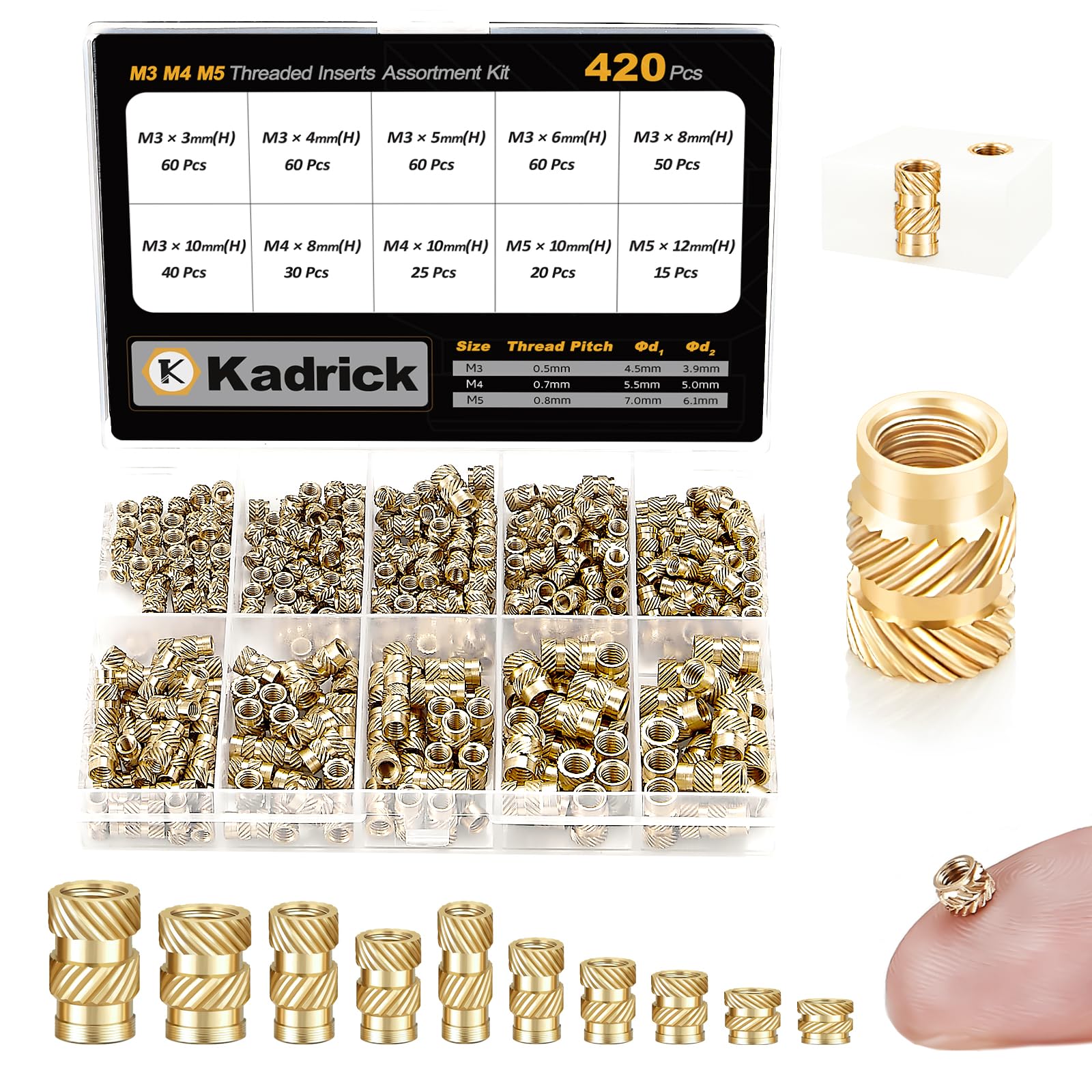 Kadrick 420Pcs M3 M4 M5 Threaded Inserts Assortment Kit for 3D Printing ...