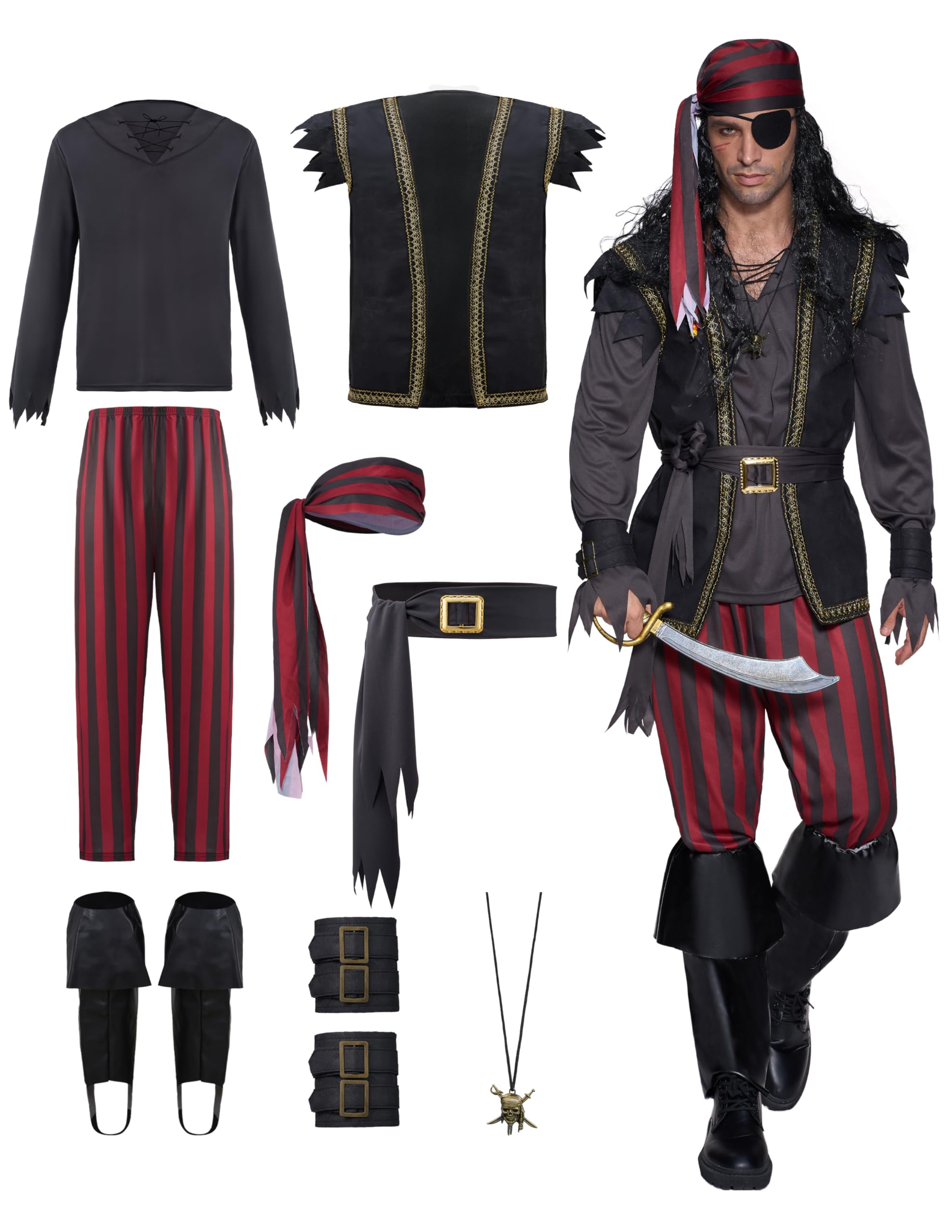 Spooktacular Creations Men Pirate Costume Ruthless Renegade Pirate Set ...