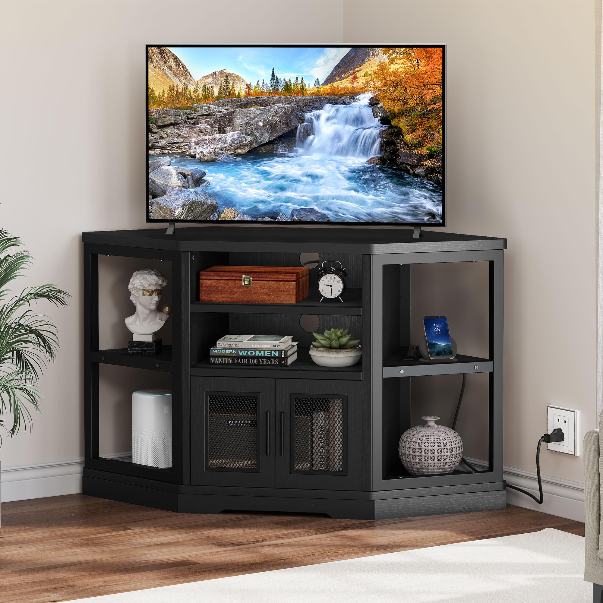 DWVO Corner TV Stand for 55/50 Inch TV, Farmhouse TV Stands for Living ...
