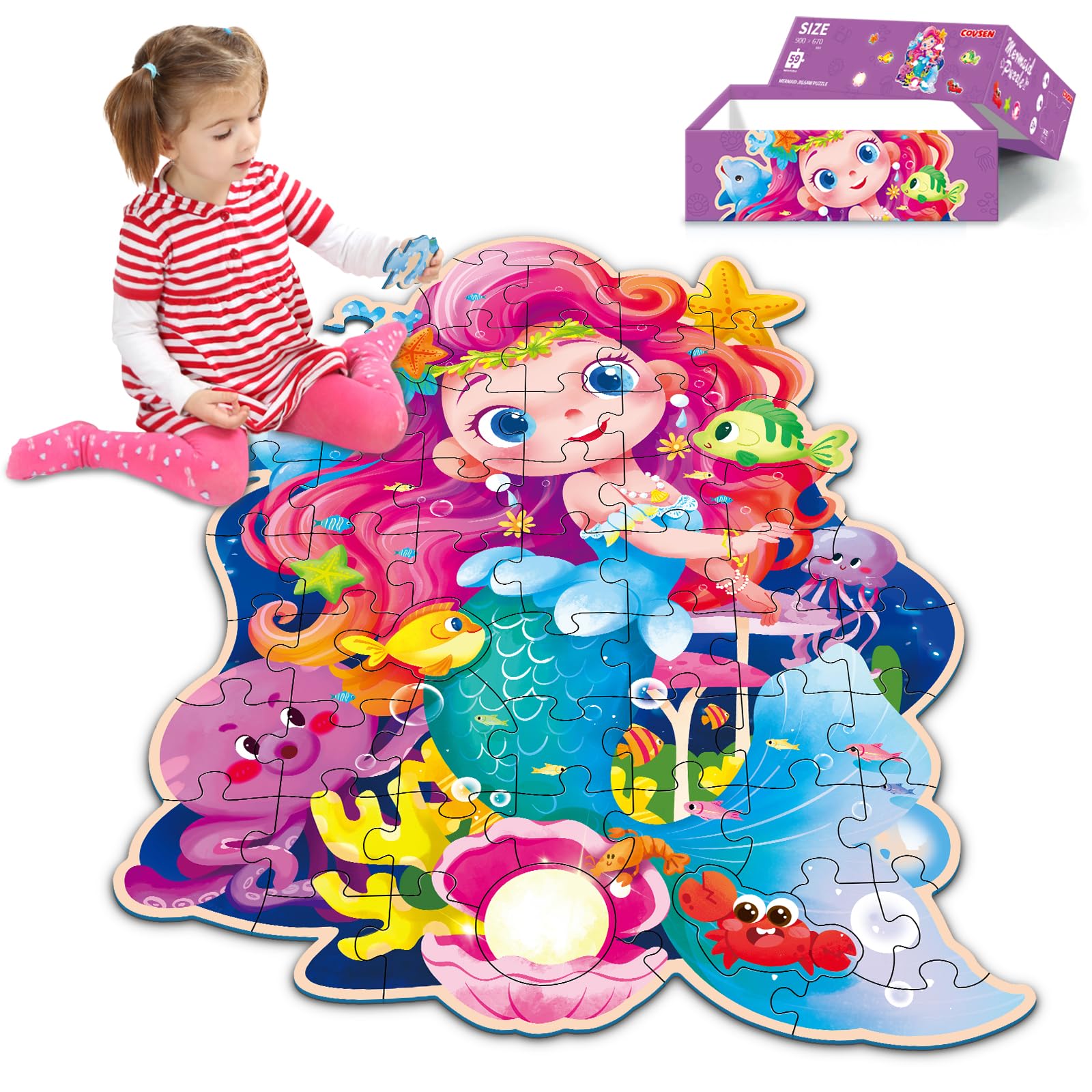 Mermaid Floor Puzzles for Kids Ages 4-6, Mermaid Toys for Girls, 59 ...