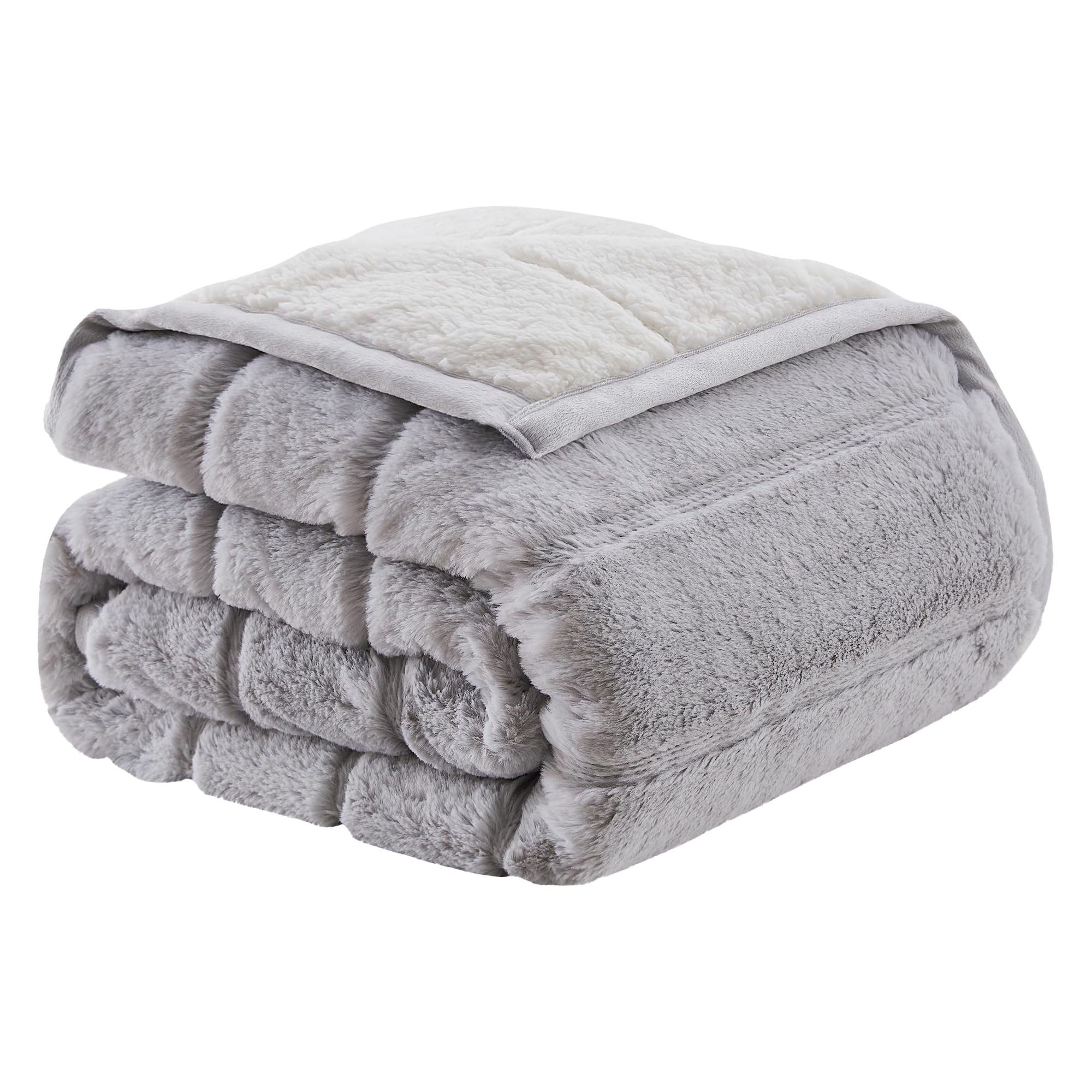 KORBLISS Faux Fur Quilt Throw Blanket for Couch, 480GSM Fuzzy Soft and ...