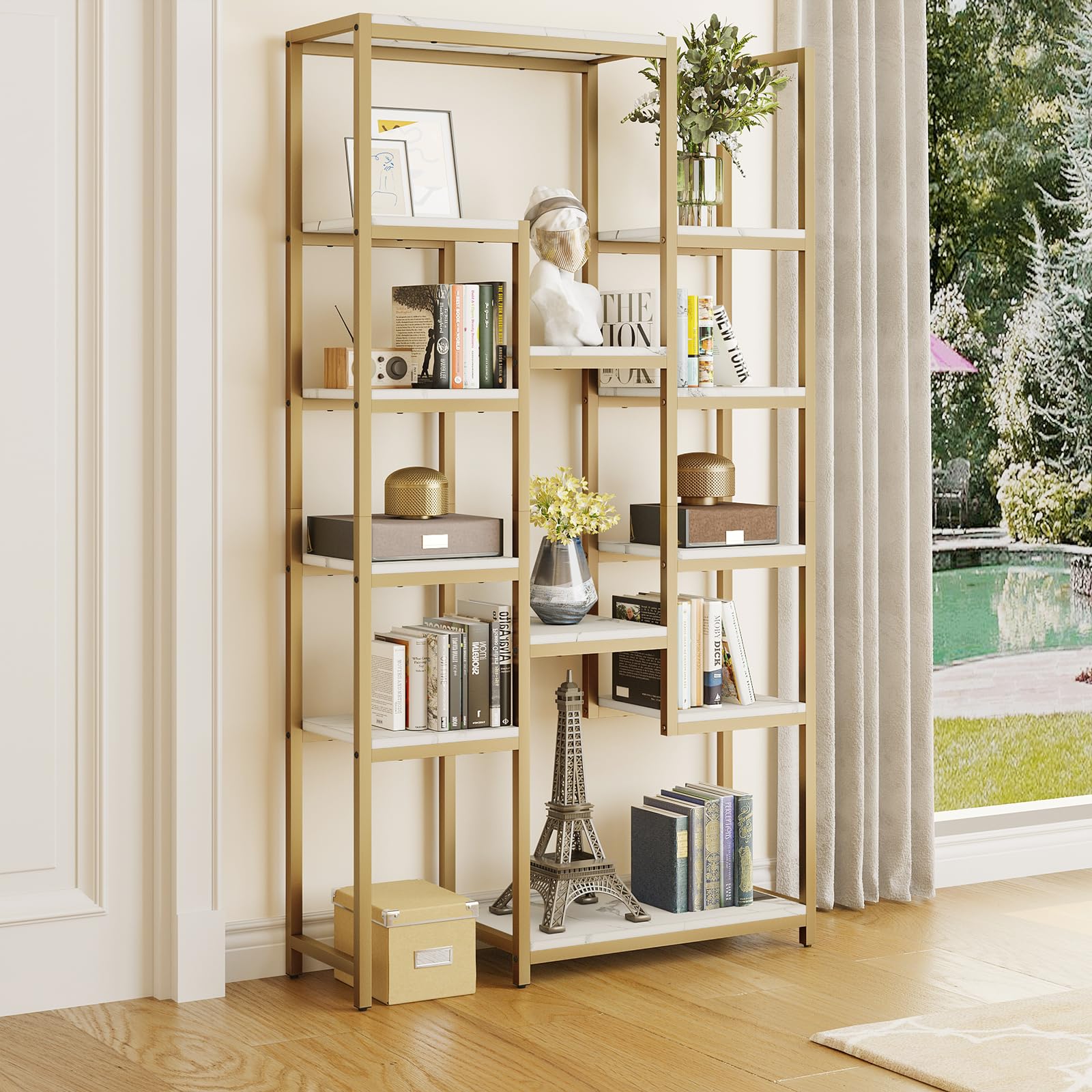 Mua YITAHOME 6 Tier Gold Bookshelf, 71” Tall Modern Free Standing ...
