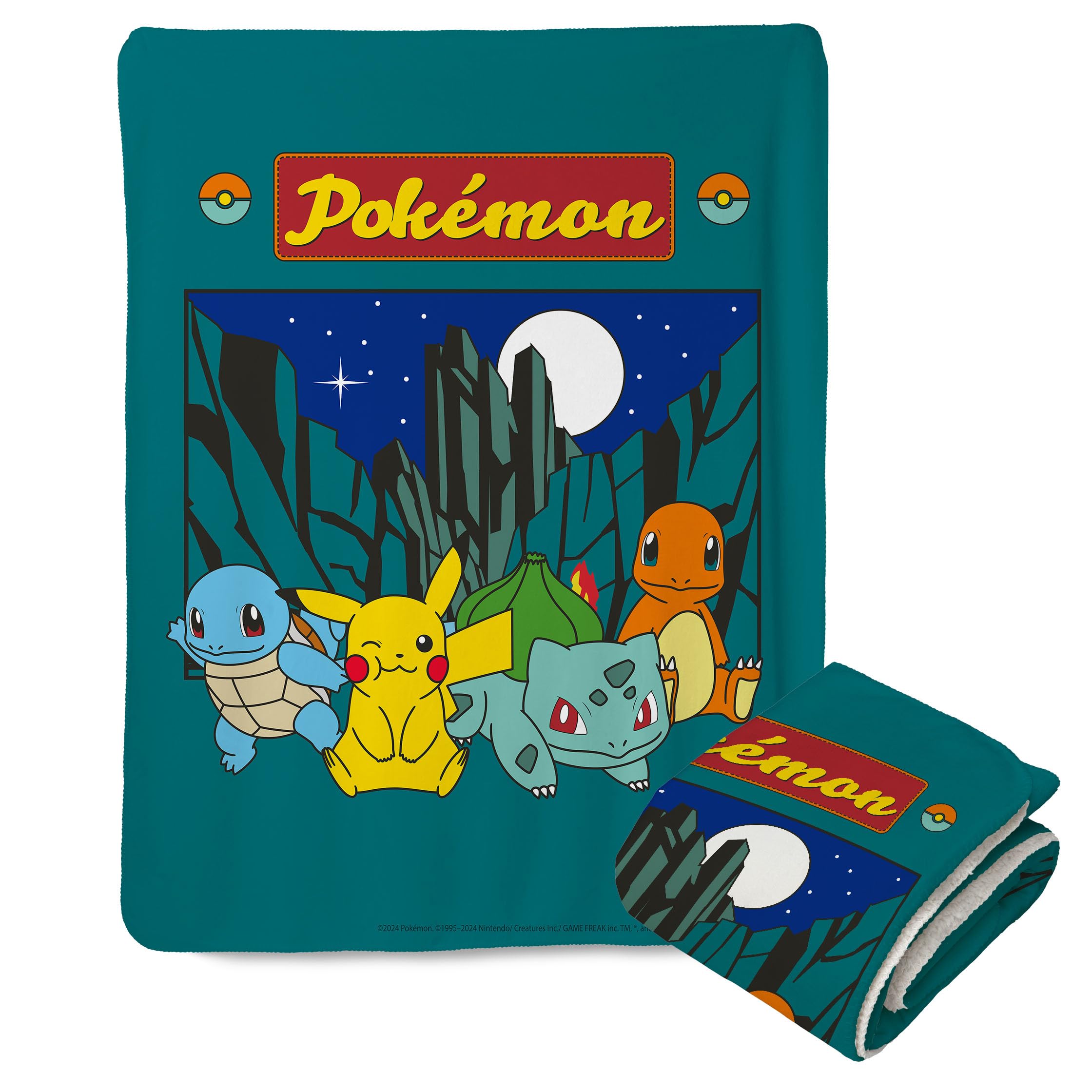 Northwest Pokemon Mink Sherpa Throw Blanket, 60" x 80", Under The Stars ...