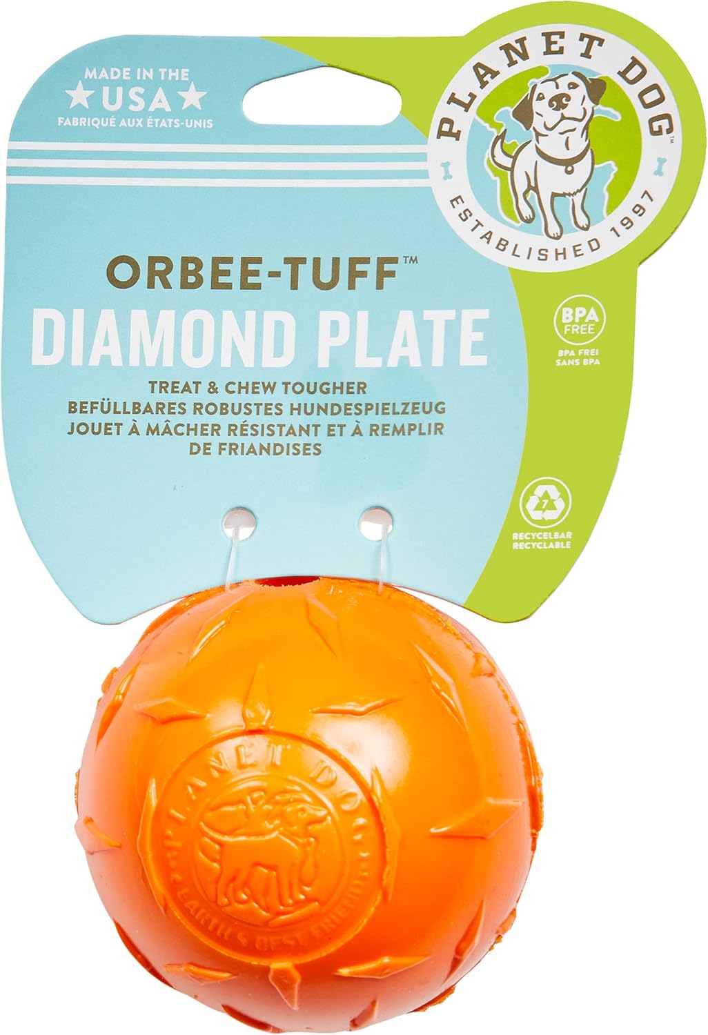 Planet Dog Orbee-Tuff Diamond Plate Orange Treat-Dispensing Dog Toy ...
