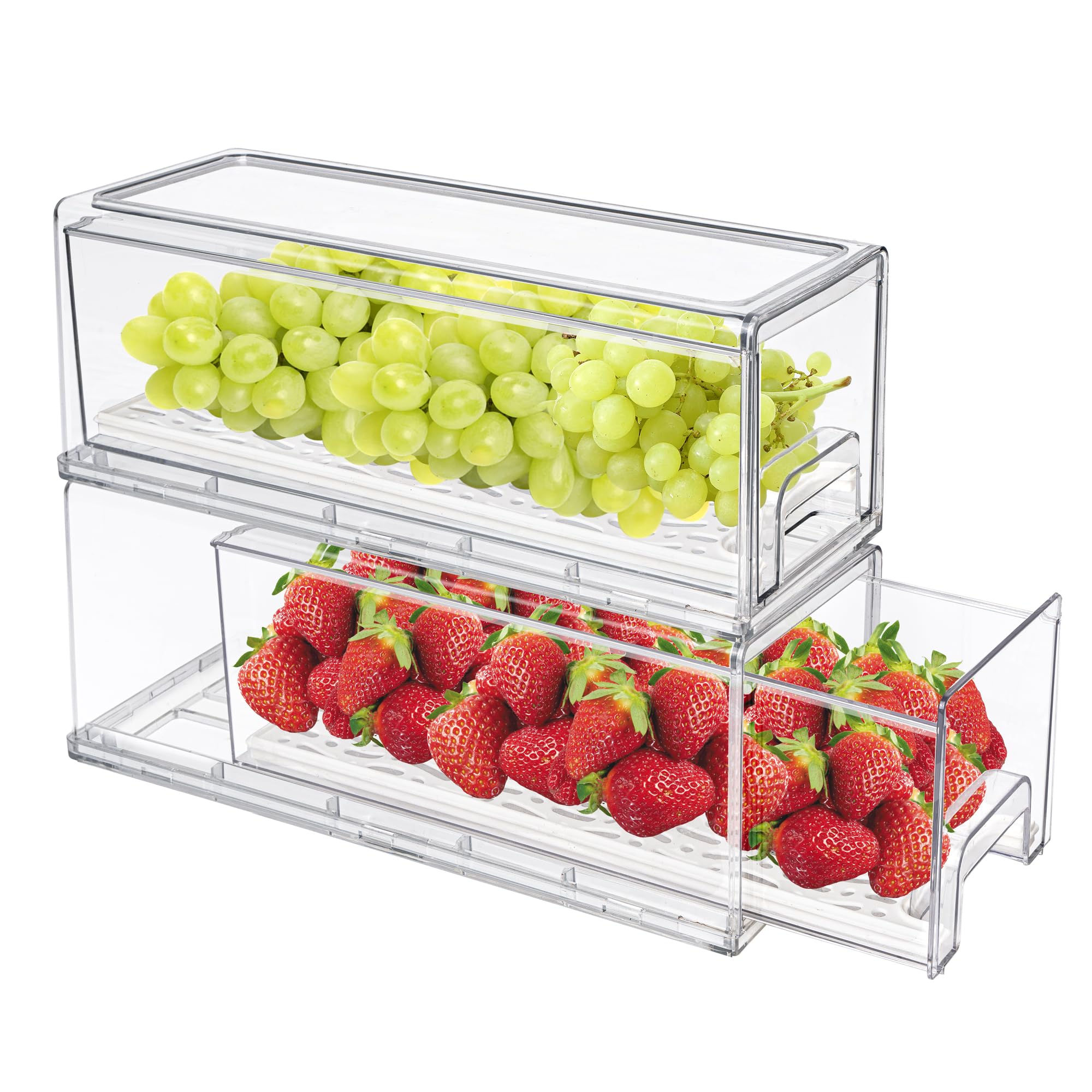 MANO 2Pack Clear Fridge Drawers Pull Out Stackable Refrigerator Drawer ...