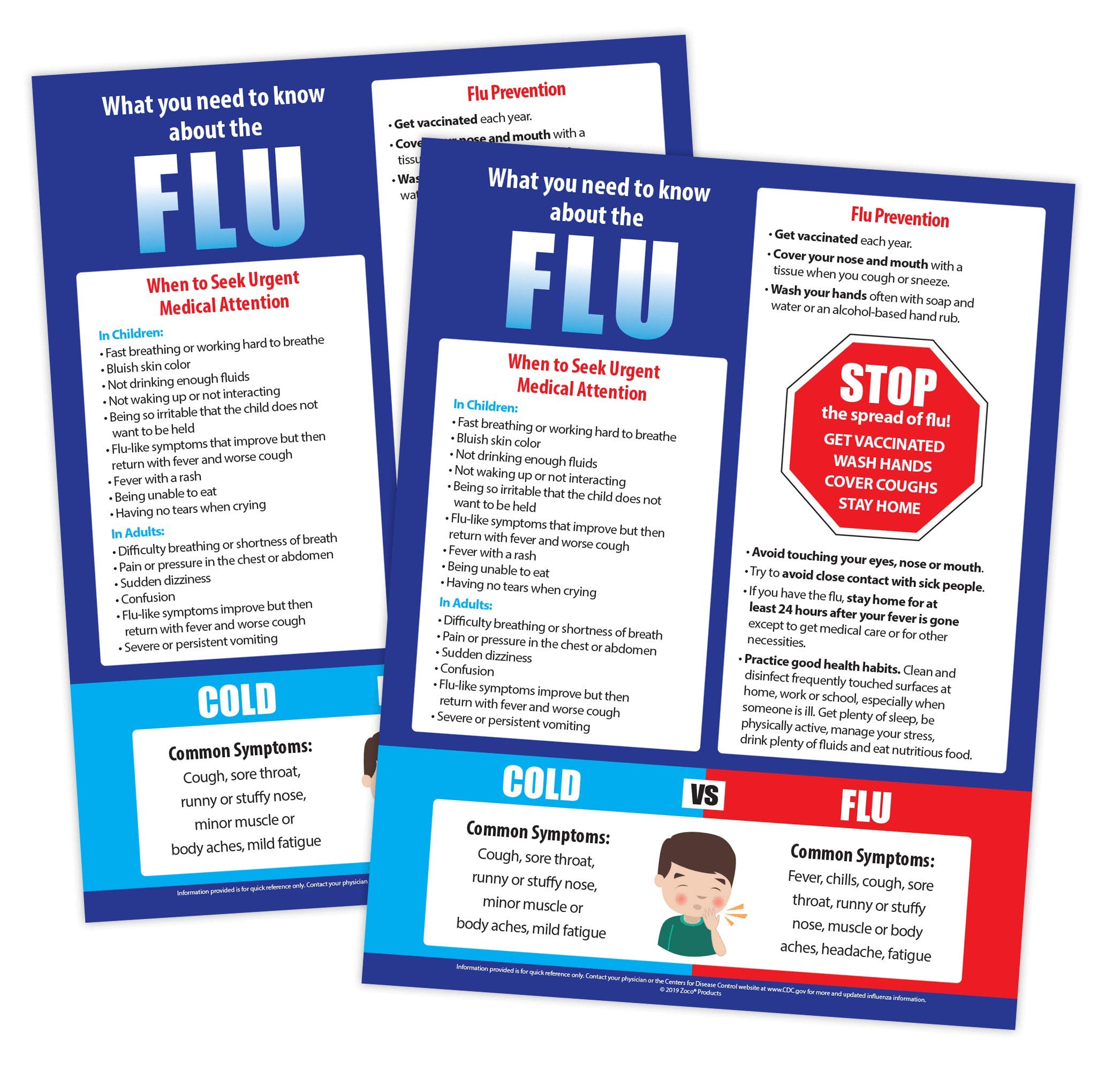 Safety Magnetsflu Prevention Posters 2 Pack Flu Vs Cold Chart ...