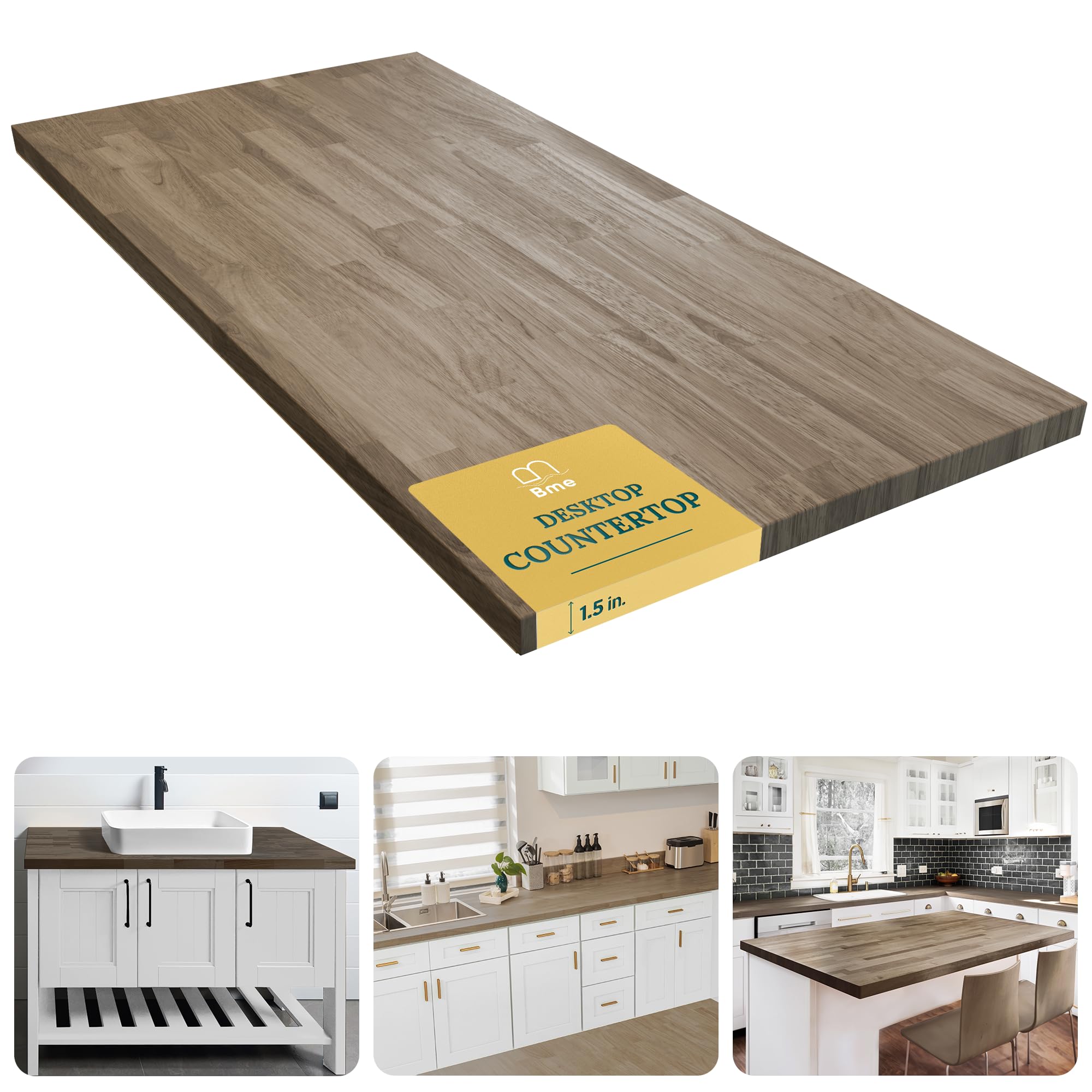 Bme Hevea Solid Wood Butcher Block Countertop in Walnut, Walnut Butcher ...