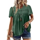 Falechay Womens Summer Tops Crewneck Short Sleeve Shirts Casual Chiffon ...