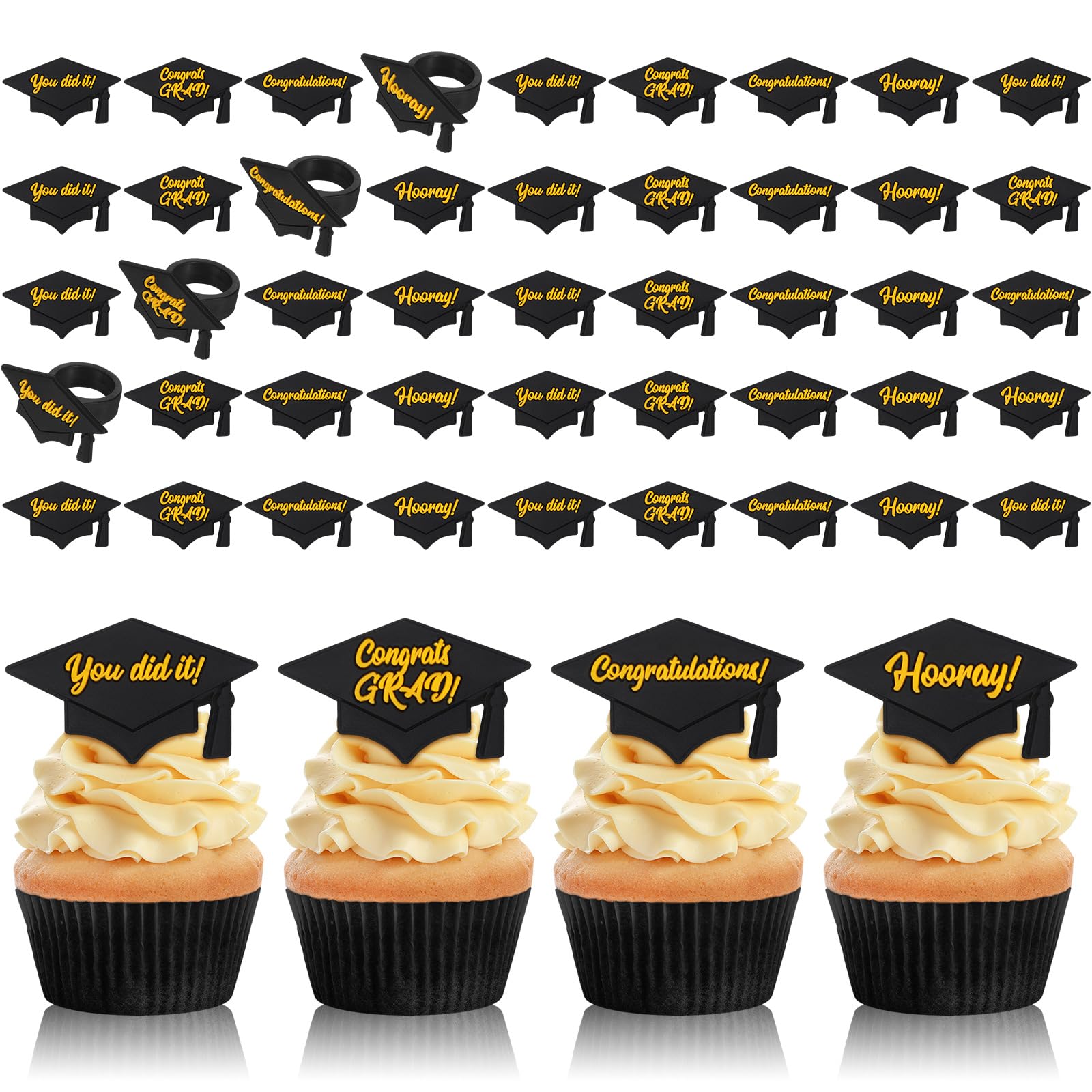 Chuangdi 48 Pieces Graduation Hat Sayings Cupcake Rings 2025 Congrats ...