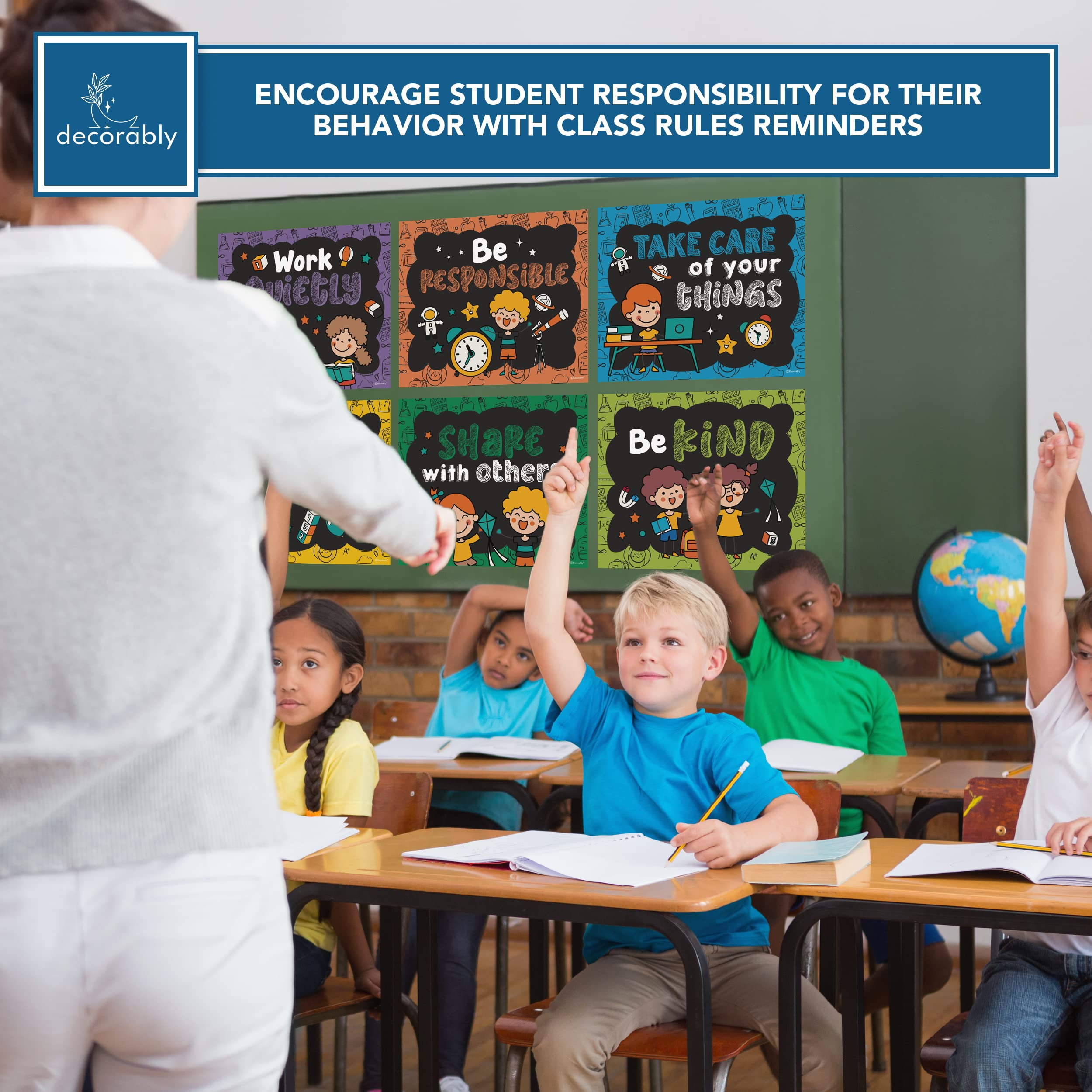 Mua Decorably 12 Hanging Chalkboard-Themed Classroom Rules Poster High ...