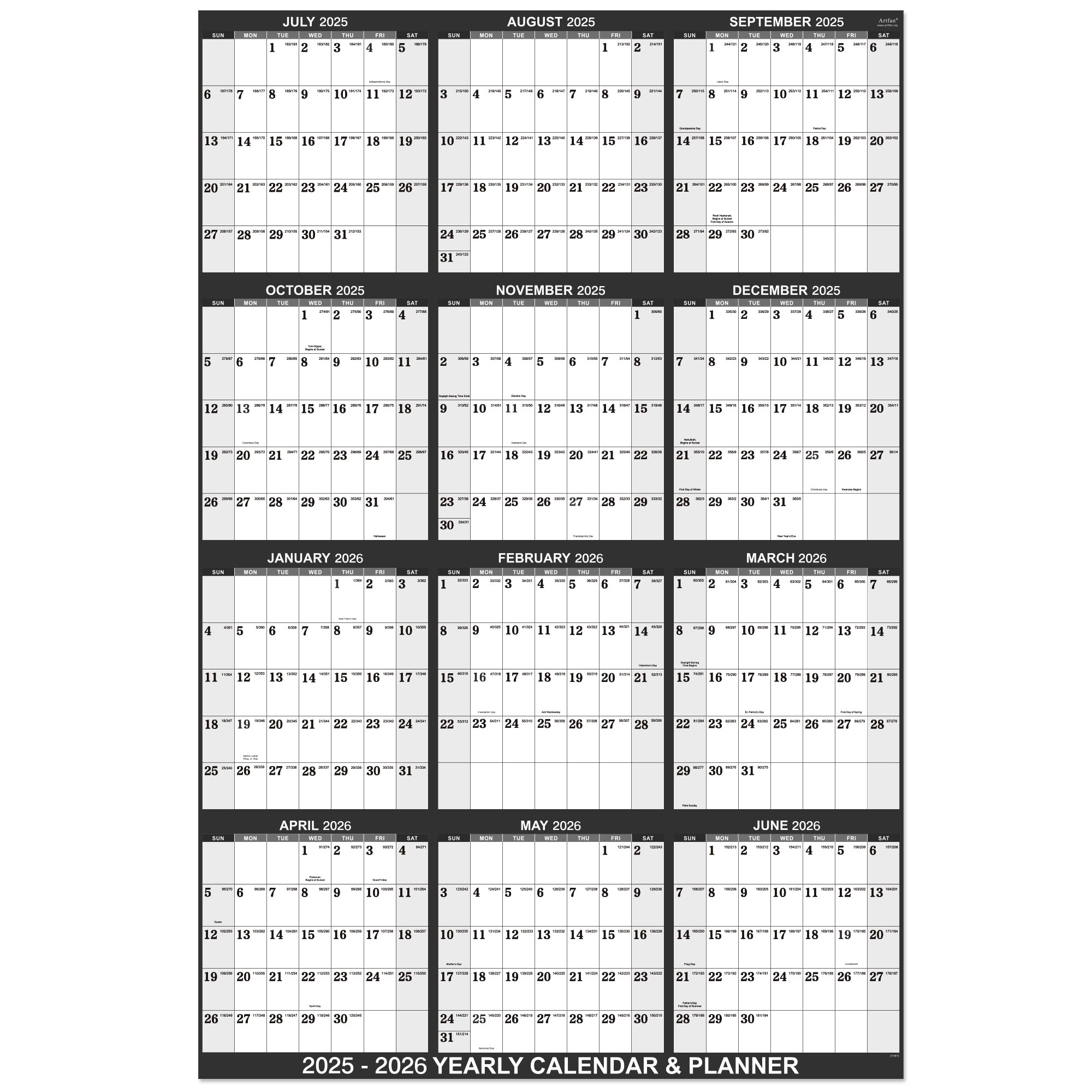 Yearly Wall Calendar 2025-2026 - Wall Calendar 2025-2026, Yearly Wall ...