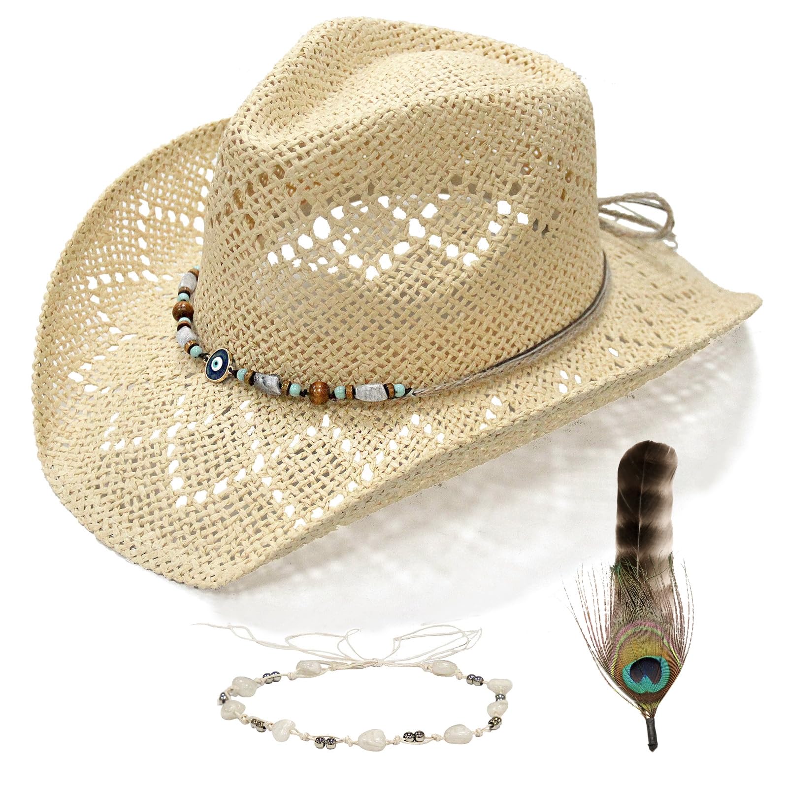 Closima Western Style Cowboy Hat with Two Decorative Accents, Straw ...