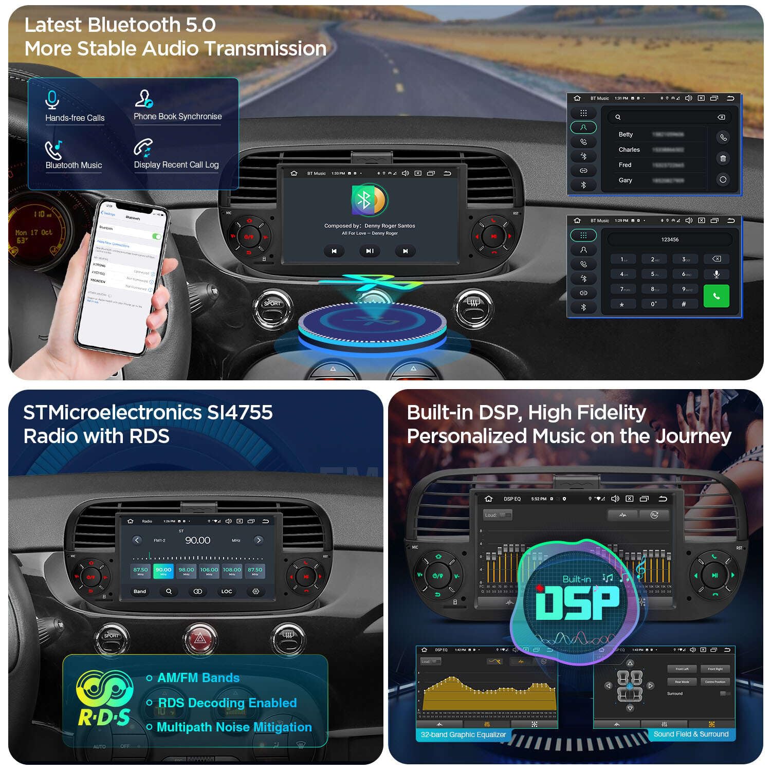 Mua for Fiat 500 (2007-2015) Touch Screen Radio, 7 Inch Android 13 Car ...