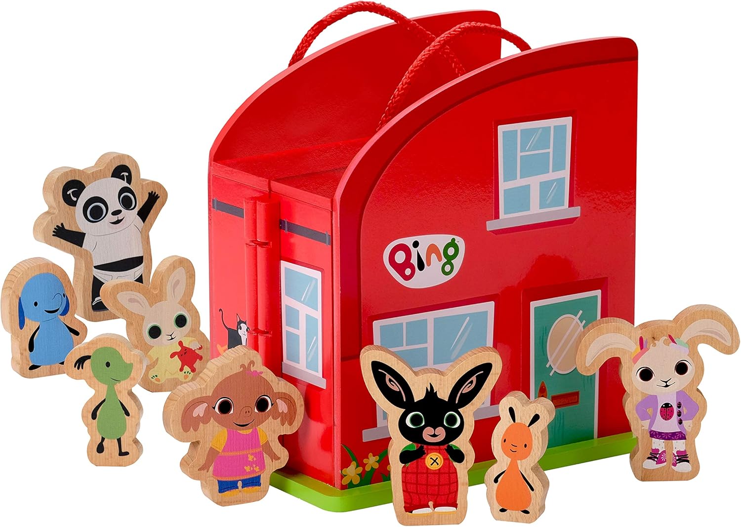 Bing 1076 WOODEN CARRY ALONG HOUSE, WITH 8 CHARACTERS, FLOP, SULA ...