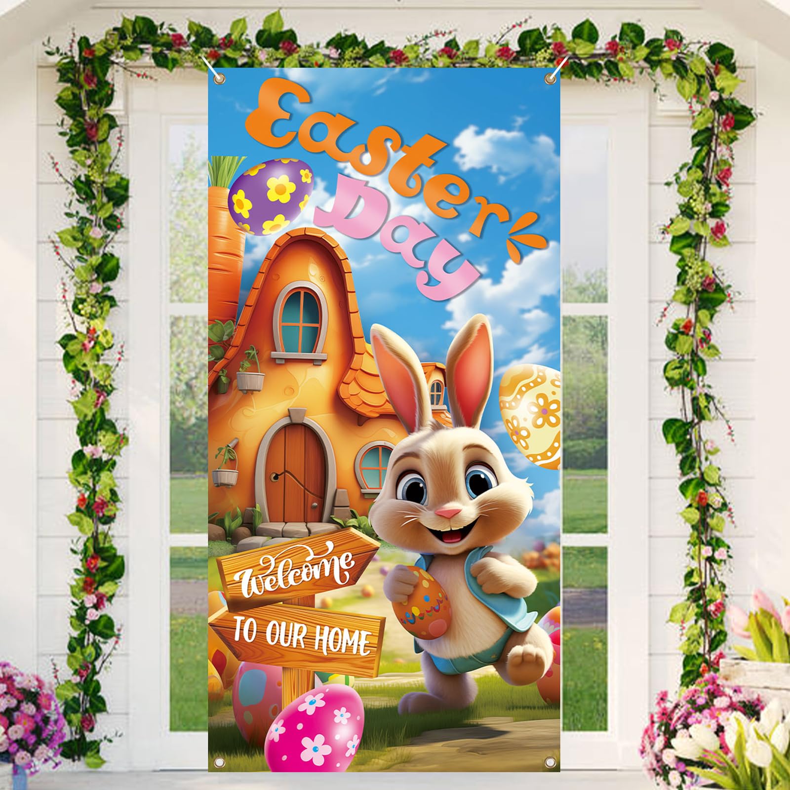 DIYASY Easter Door Cover, Front Door Covers Spring Wall Decorations ...