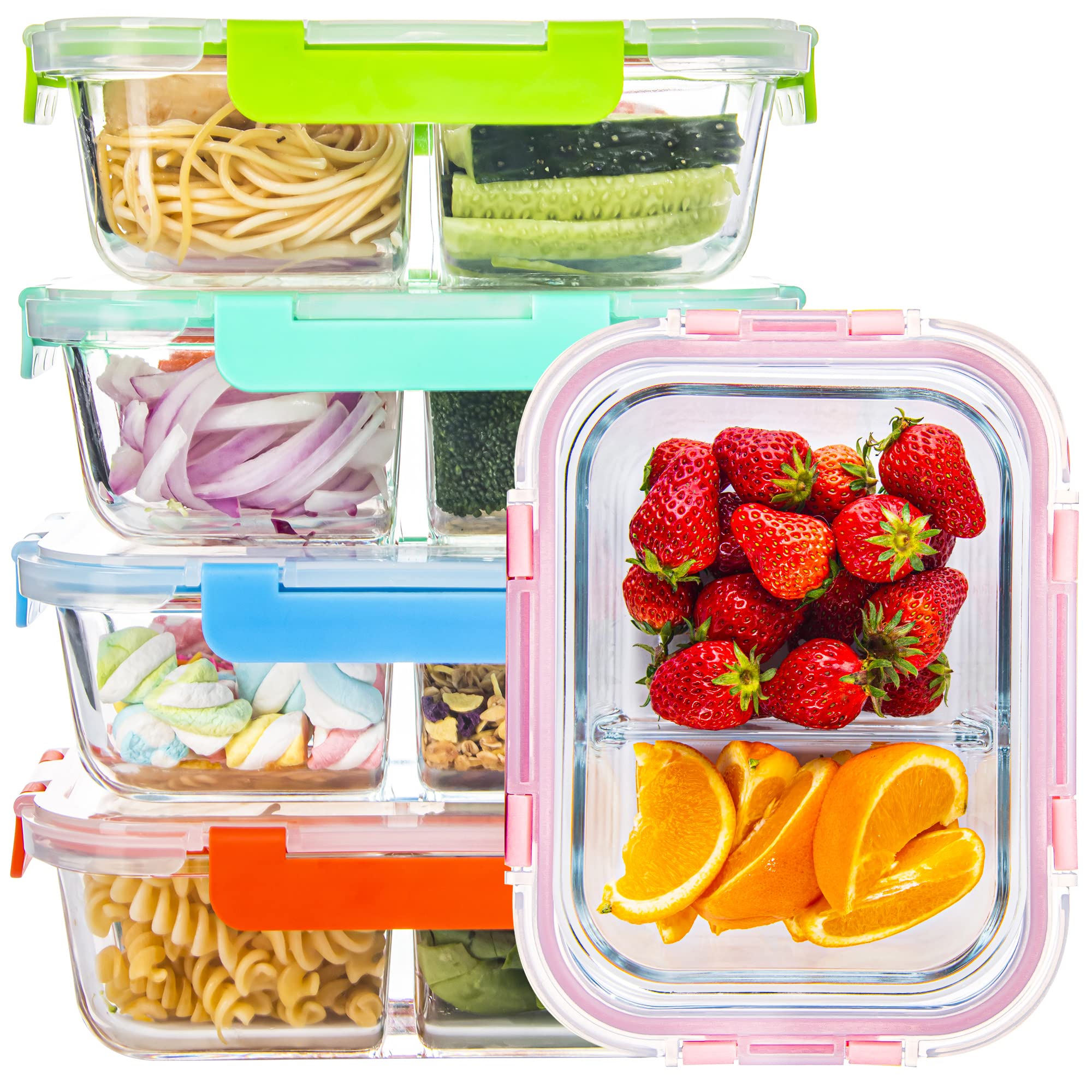 CZUMJJ Glass Meal Prep Containers 2 Compartment with Lids (5 Pack, 34oz ...