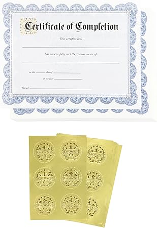 Amazon.com : Certificate of Completion Award and Seal Stickers (Blue, 8 ...