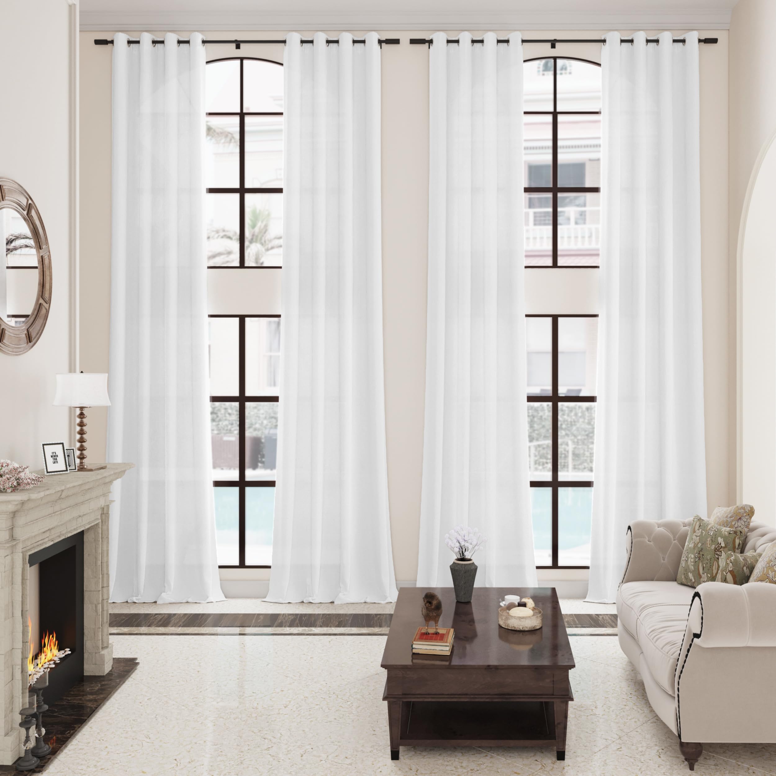 White Curtains 120 Inches Long for Living Room Patio Sliding Glass Door ...