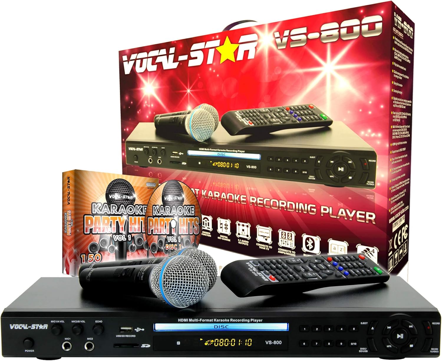 Vocal-Star VS-800 HDMI Multi Format Karaoke Machine with Bluetooth, 4 ...