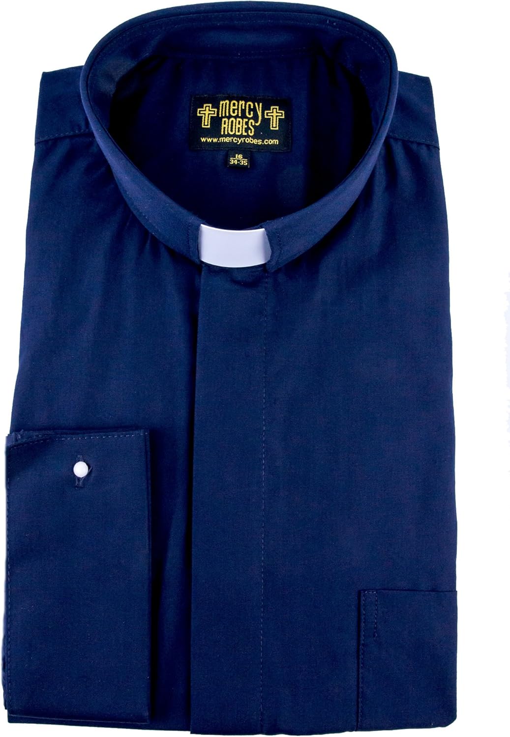 Buy Mercy Robes Mens Navy Long Sleeve French Cuff Tab Collar Clergy ...