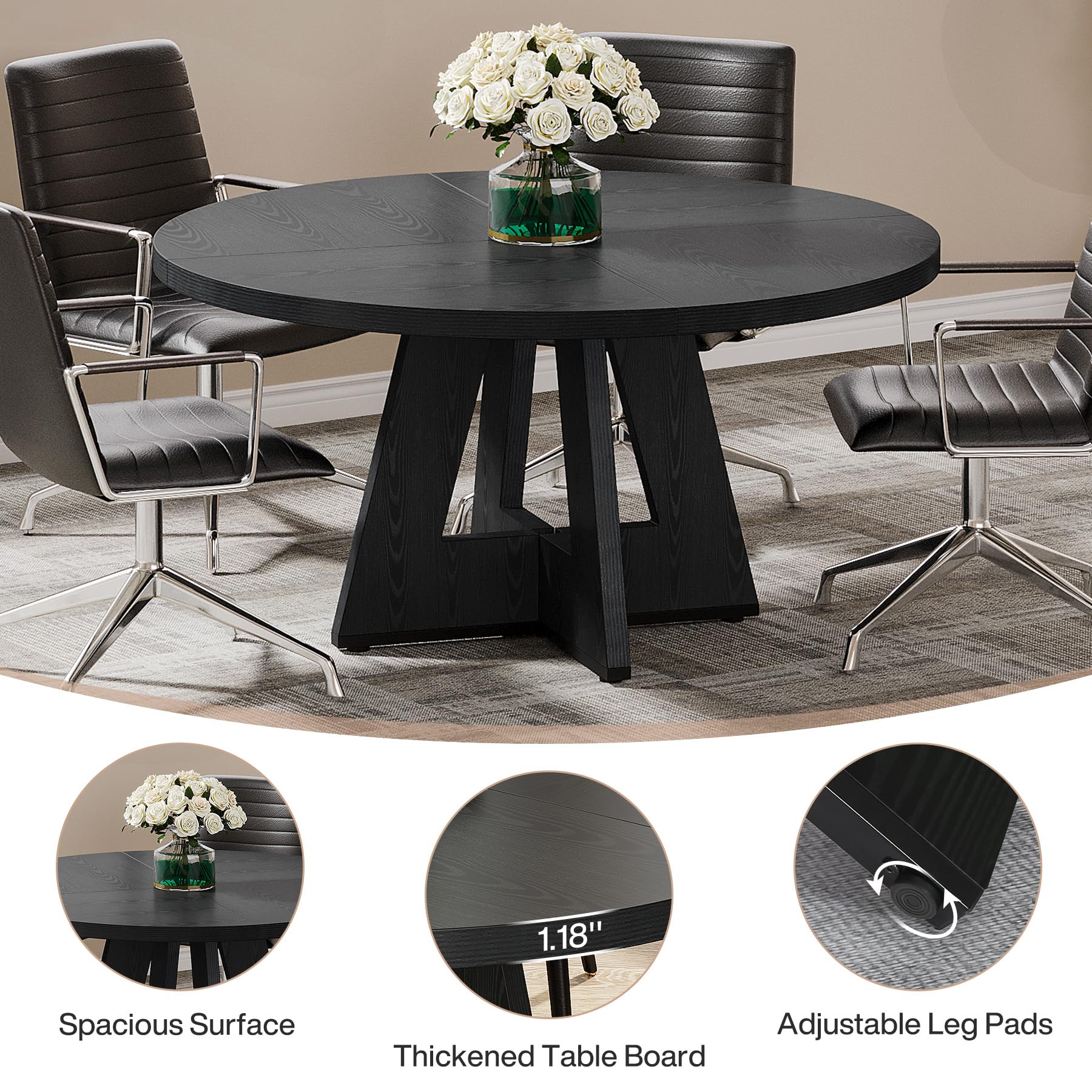 Small Tables Tribesigns 47-Inch Round Conference Table, Black Meeting ...