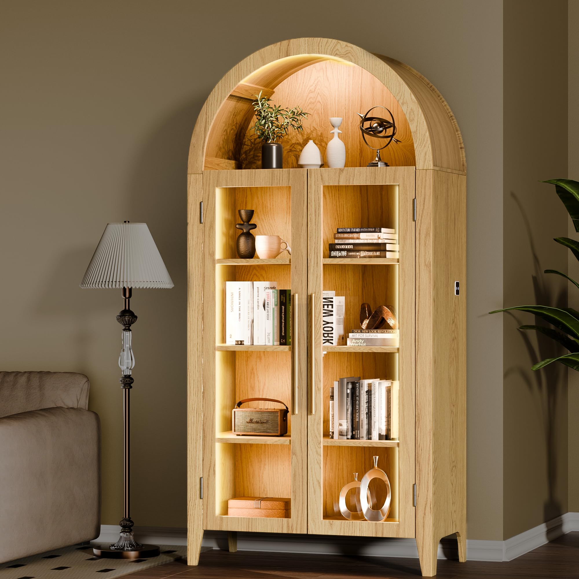 infurnic Arch Storage Cabinet with Tempered Glass Door, 71” Arched ...