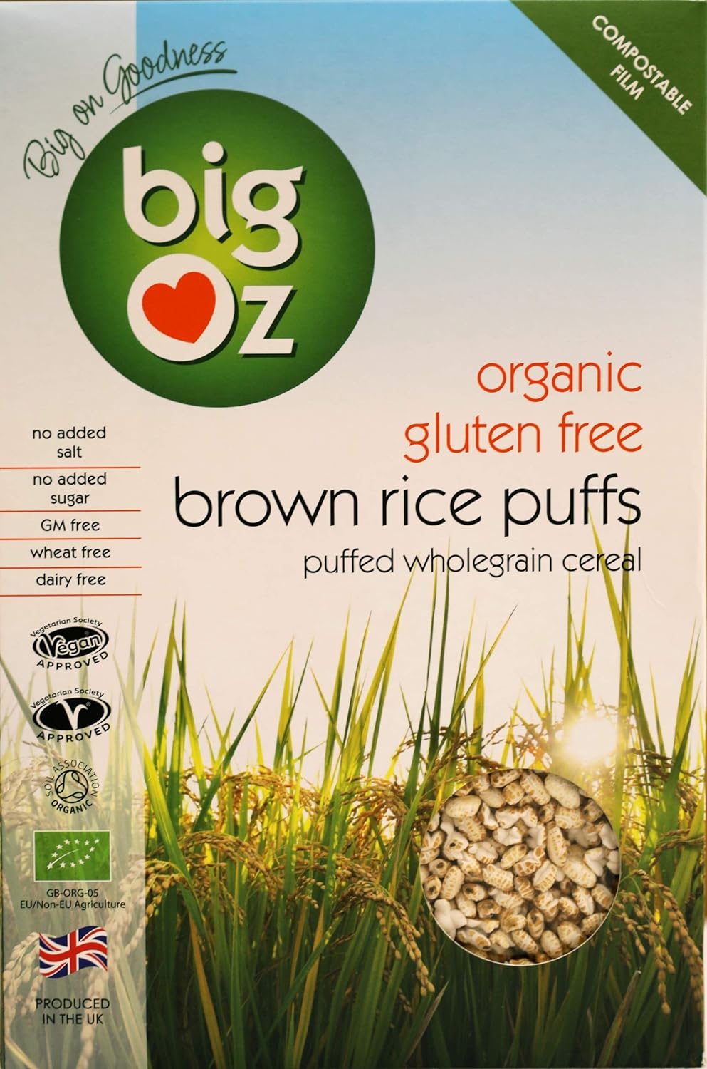 Big Oz Organic Gluten-Free Brown Rice Puffs Puffed Wholegrain Cereal ...