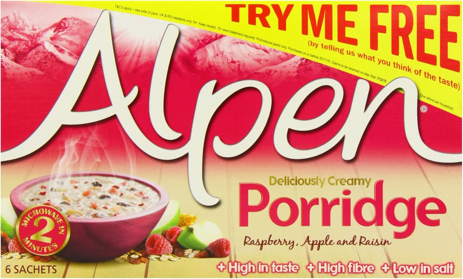 Alpen Porridge Raspberry and Apple 240 g (Pack of 6, total 36 sachets ...