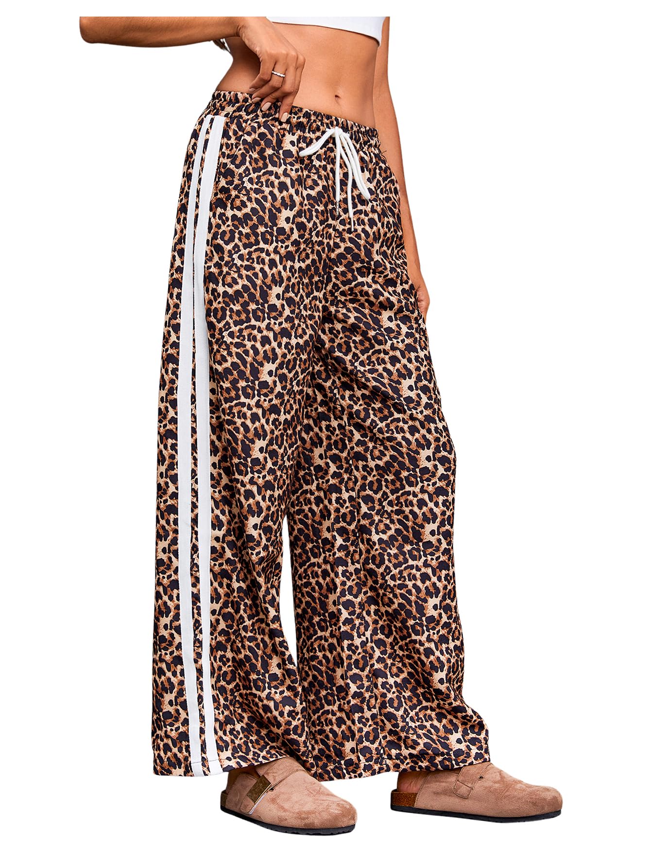 MakeMeChic Women's Women's Leopard Pants Side Stripe Cheetah Print ...