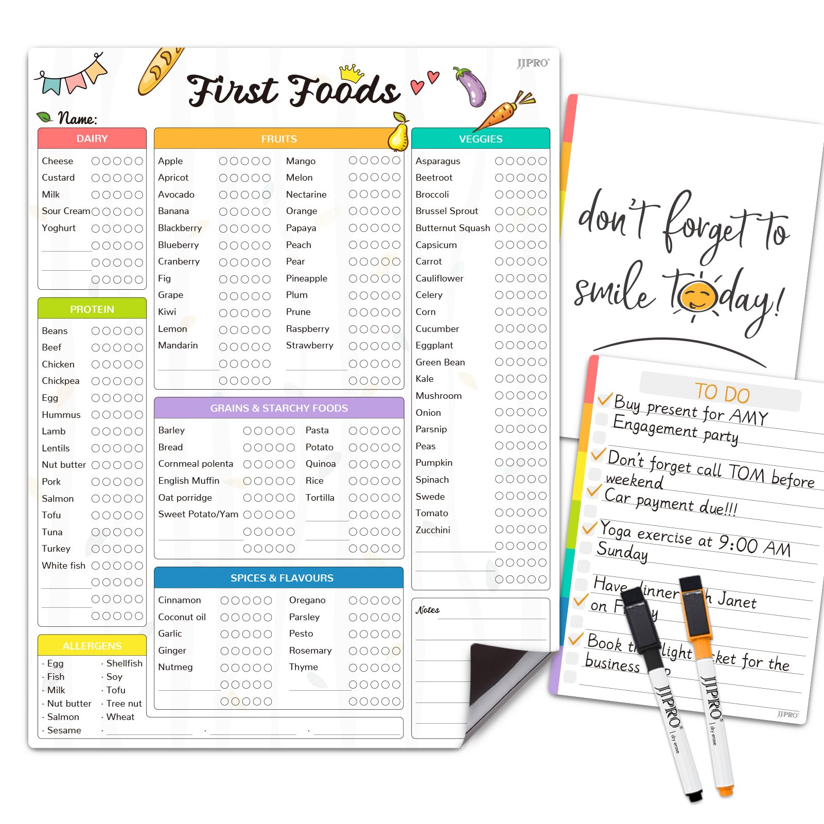 Newborn Baby or Toddler First Foods Tracker Whiteboard-Magnetic Dry ...