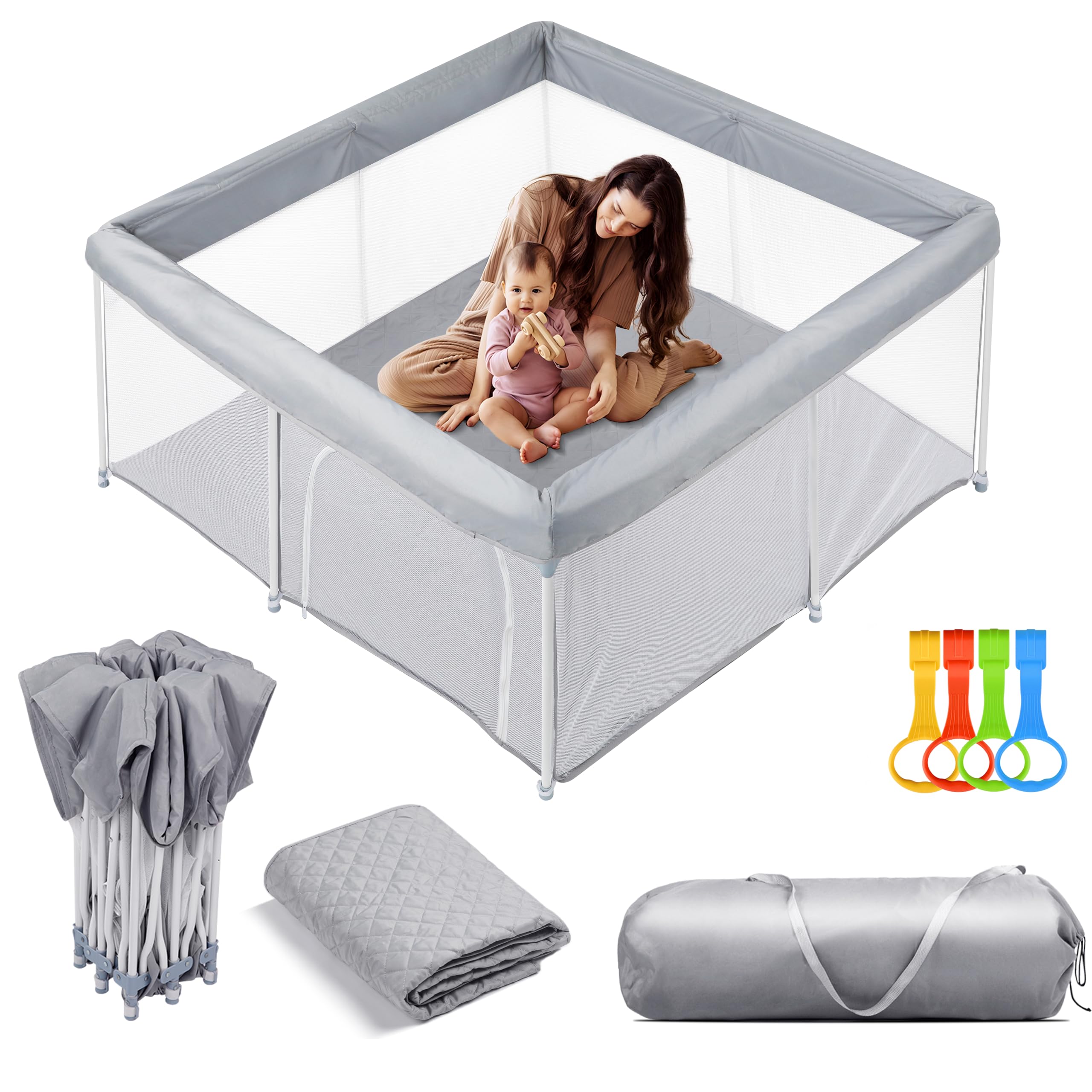 Hestiasko Foldable Baby Playpen with Mat, 50"×50" Foldable Playpen for ...