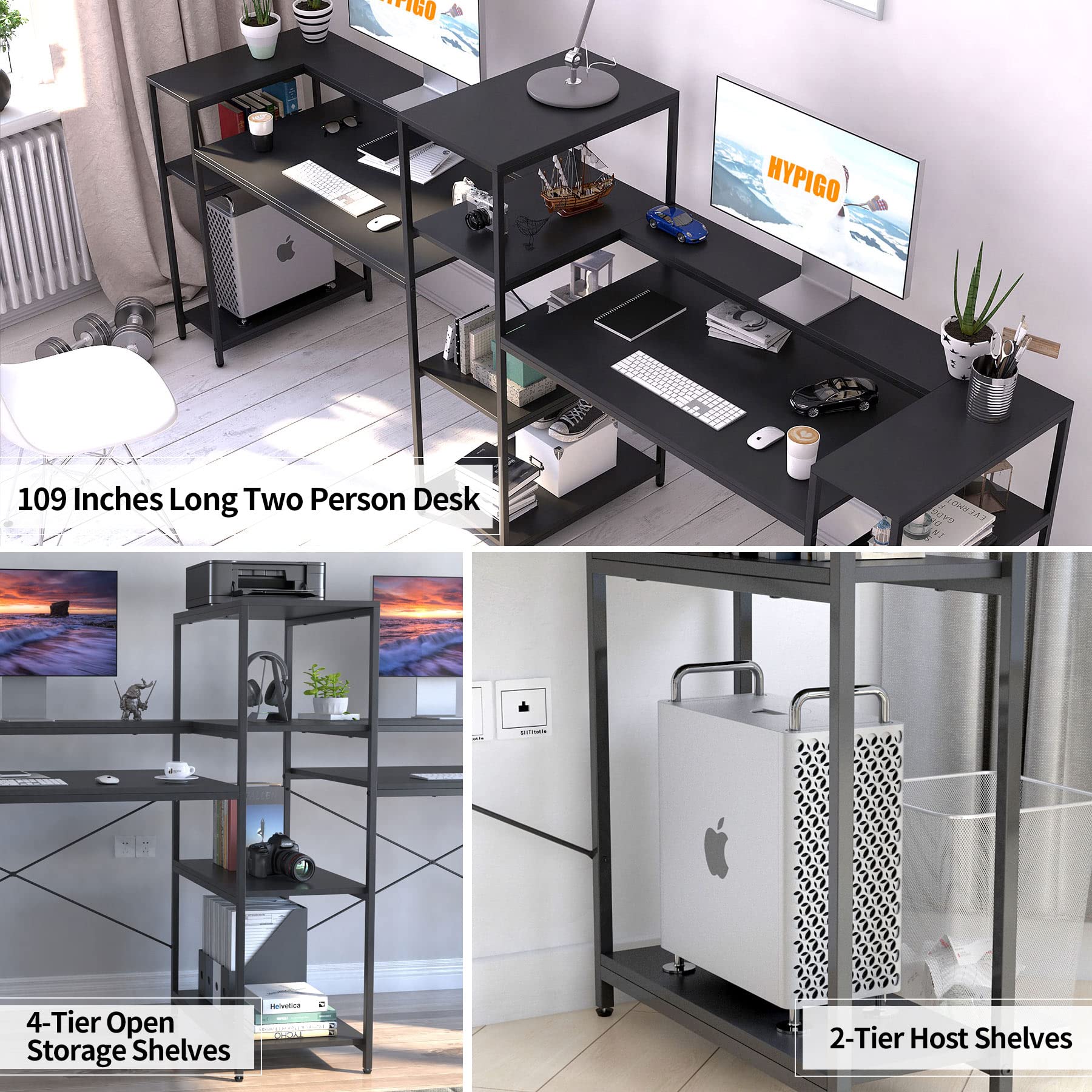 Mua HYPIGO Two Person Computer Desk with Storage Shelves, 109 inches ...