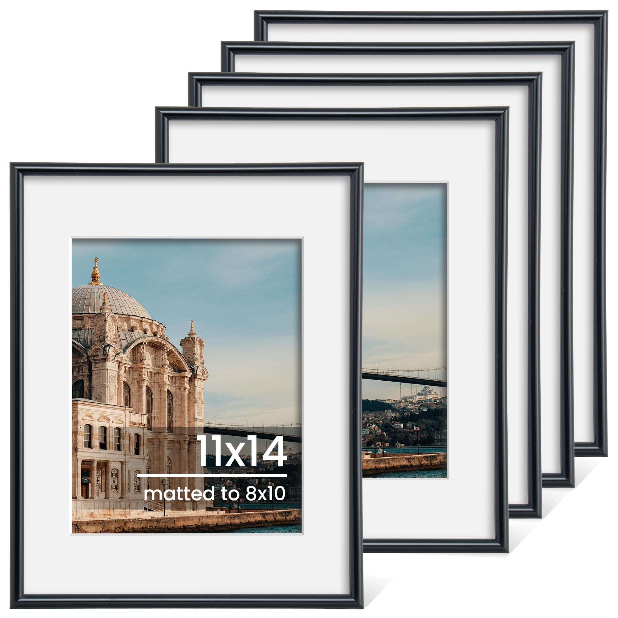 FLYJOE 11x14 Picture Frame Set of 5, Display Pictures 8x10 with Mat or ...