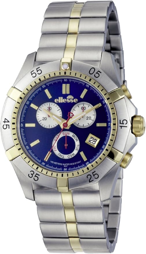Ellesse gents two tone bracelet with blue chronograph dial watch ...