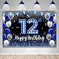 Amazon.com: Happy 12th Birthday Backdrop Banner Blue Black Theme ...