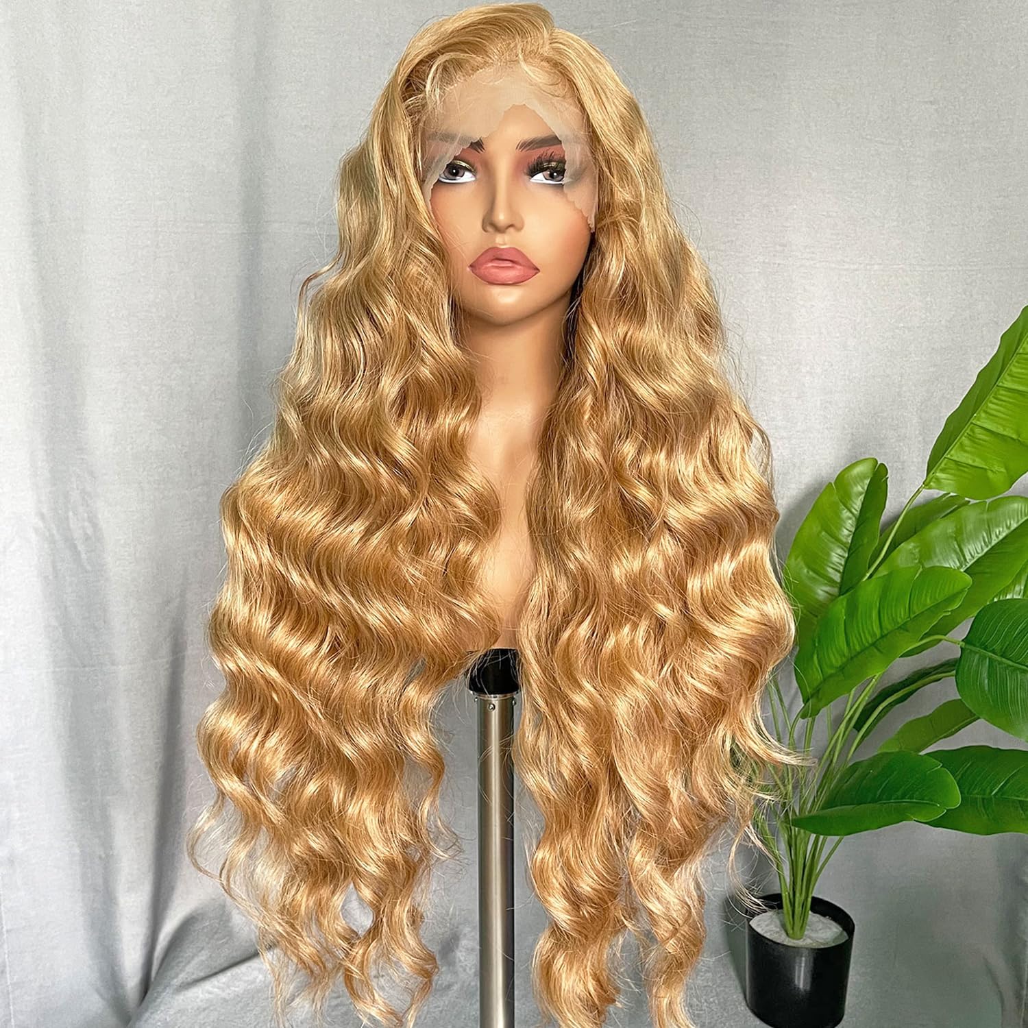 SOKU Strawberry Blonde 13x4 Lace Frontal Wig 32 Inch Body Wave Pre Plucked with Baby Hair ...