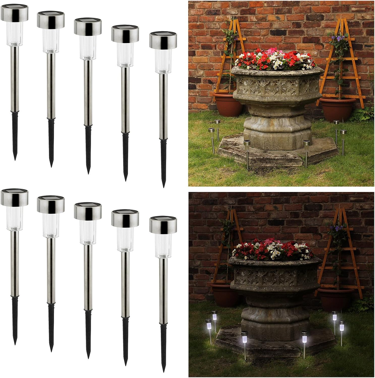 AMOS 10 x Luci Solari LED con Picchetti Lampade Esterne Ricaricabili di ...