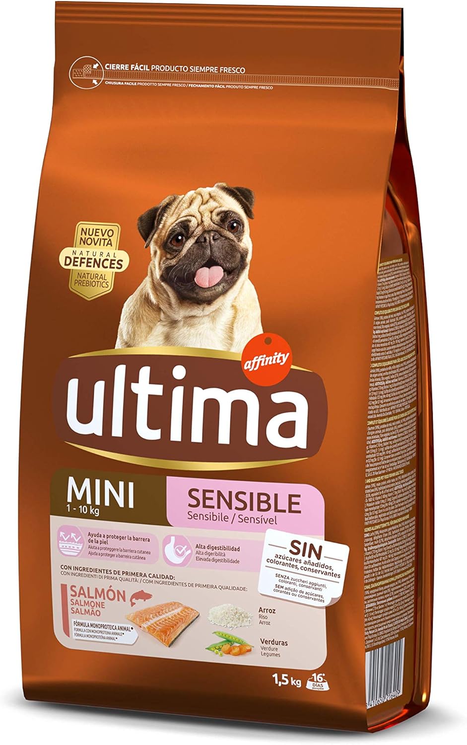 Ultima Cibo per Cani Mini Sensitive con Salmone e Riso - 1,5 kg: Amazon ...