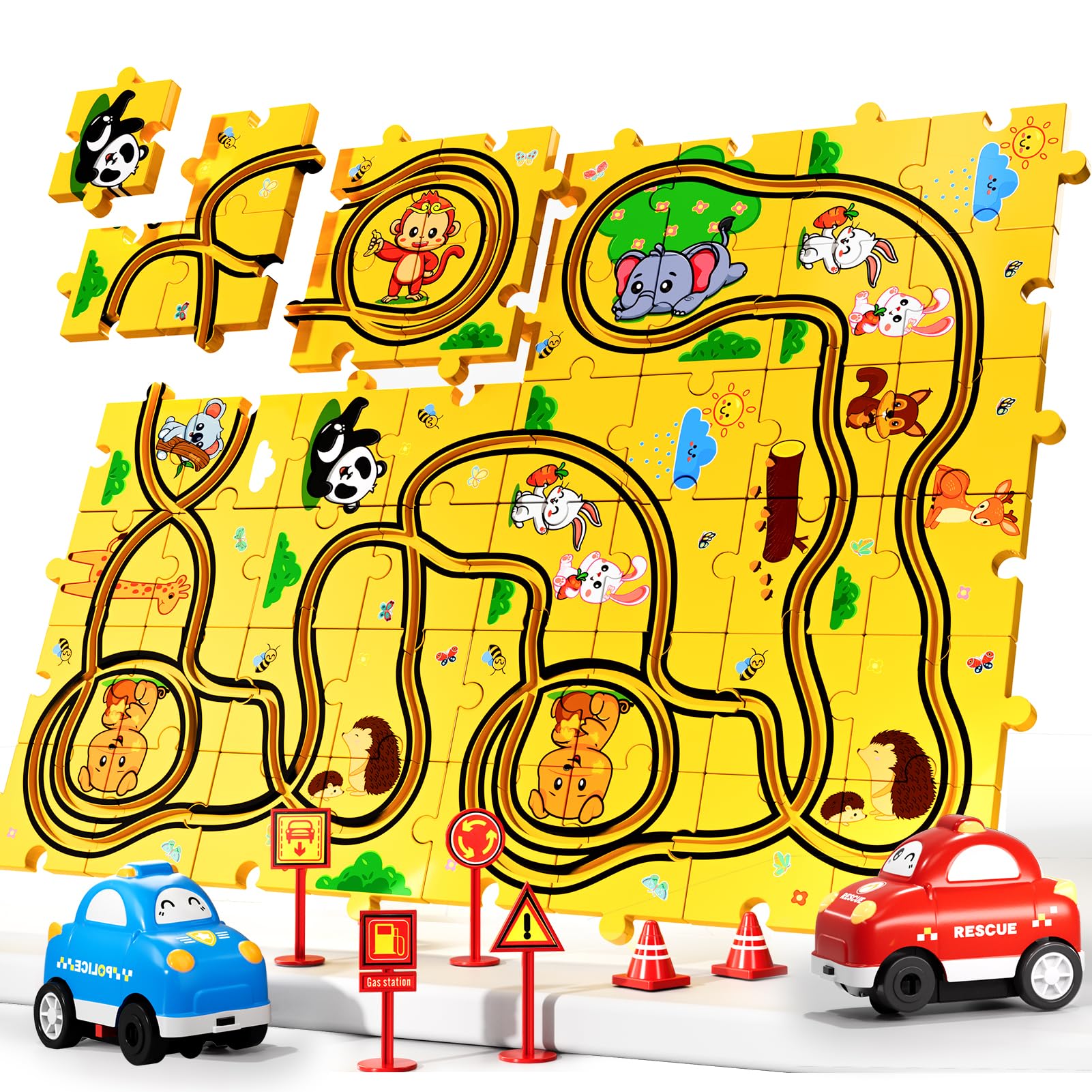 Bennol Puzzle Tracks Car Toys Gifts for 3 4 5 Year Old Boys, 48PCS ...