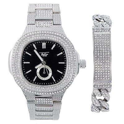 Men's Silver Watch & Cuban Link Bracelet Set with Philippines | Ubuy