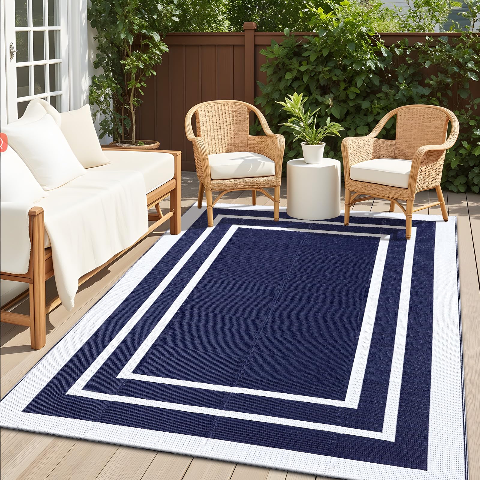 OLANLY Outdoor Rug 5x8 ft Waterproof, Reversible Outdoor Plastic Straw ...