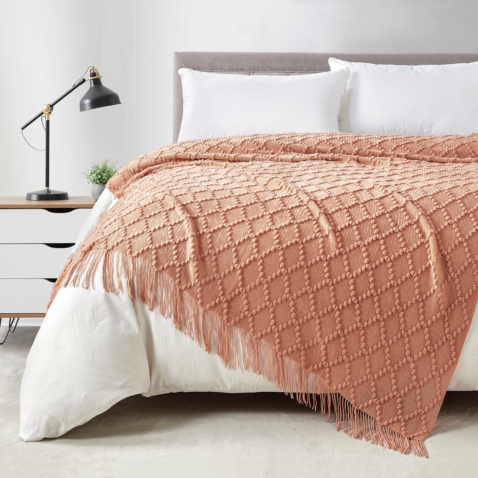 BOURINA Orange Throw Blanket 50 x70 Inches Jacquard Argyle Throw ...