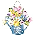 Amazon.com: Spring Door Decor Flower Welcome Door Sign Spring Door ...