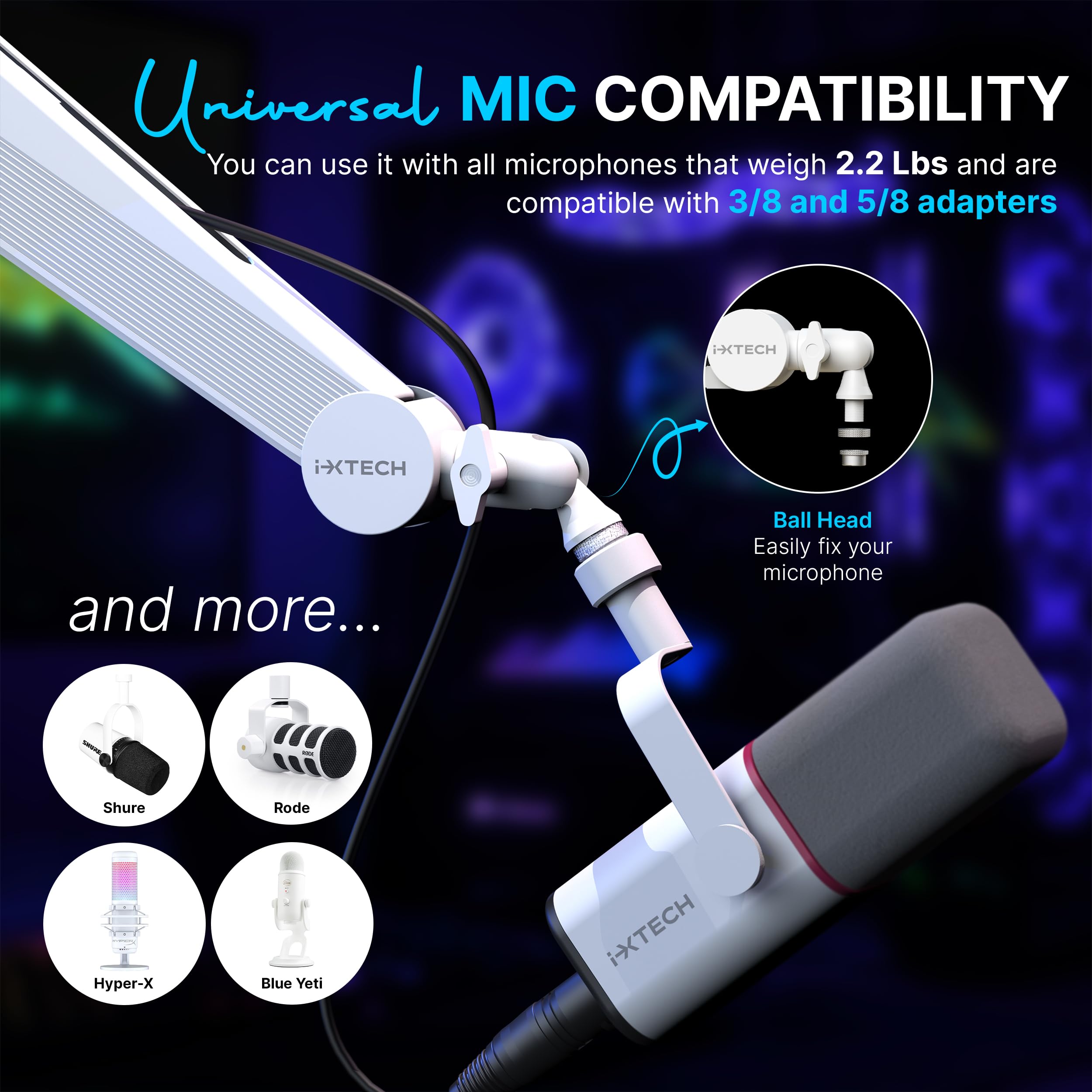 Mua Microphone Boom Arm White Mic Arm for Blue Yeti Shure Sm7b Hyperx ...