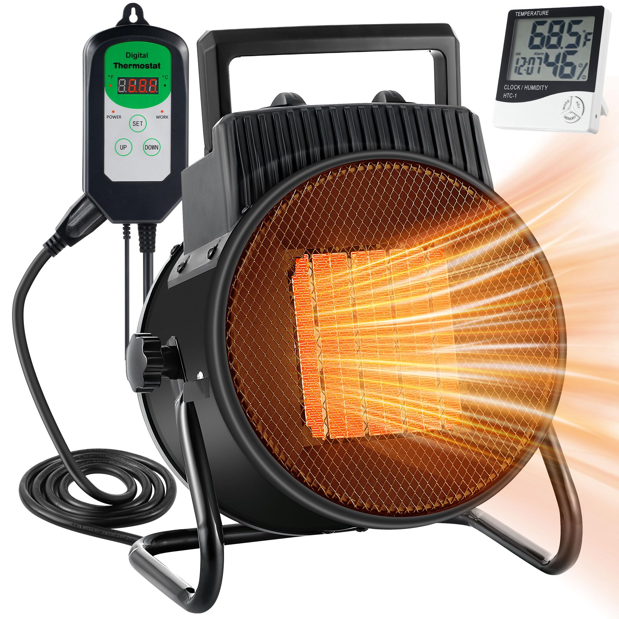 Dreyoo Greenhouse Heater Fan with Digital Thermostat, 1500W Quick ...