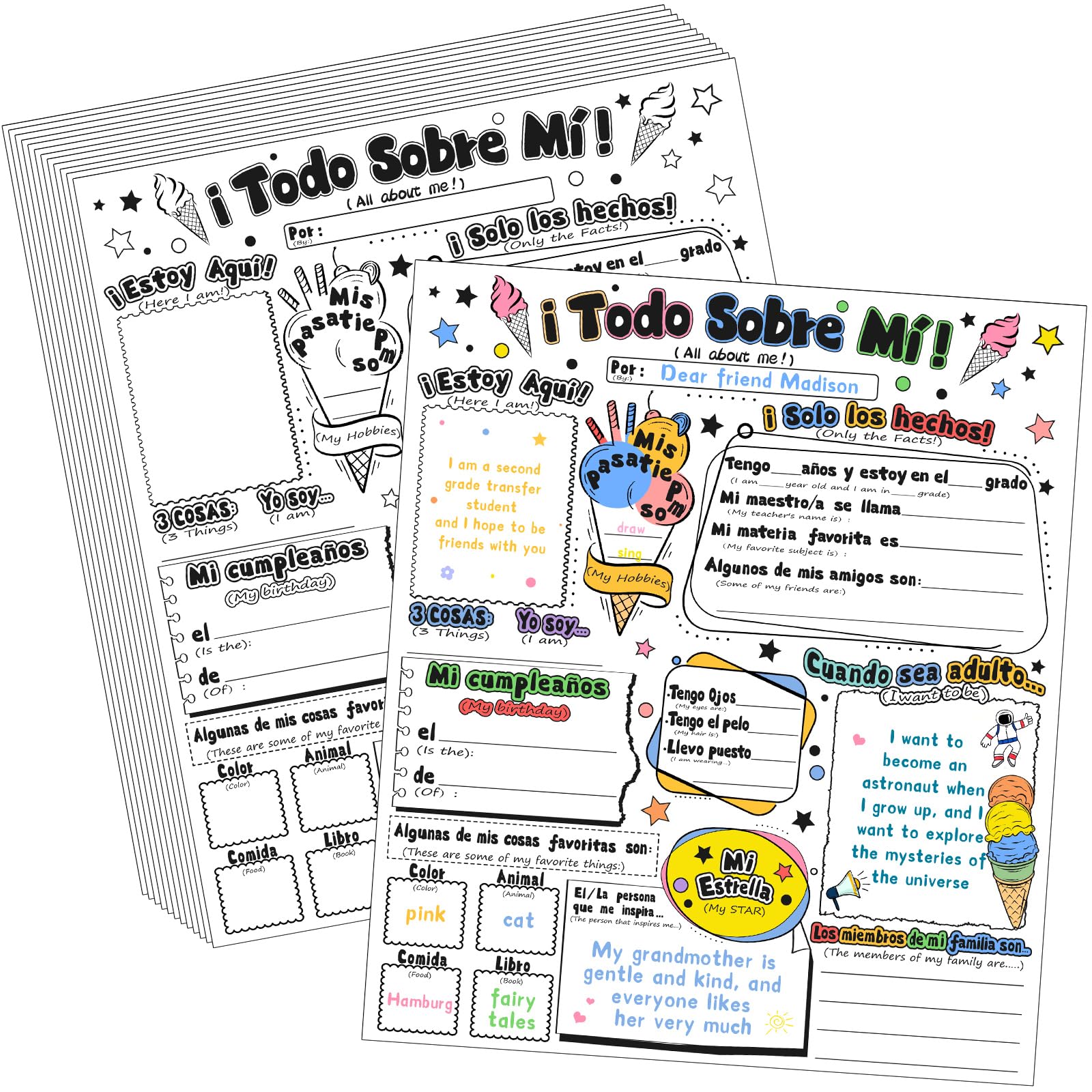 Mua Nuanchu 36 Pcs 20'' x 17'' Color Your Own All About Me Spanish ...